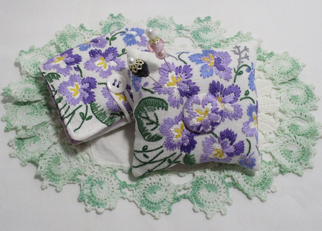 Beautiful Sewing Set With Lavish Vintage Embroidery and Elegant Pins ...