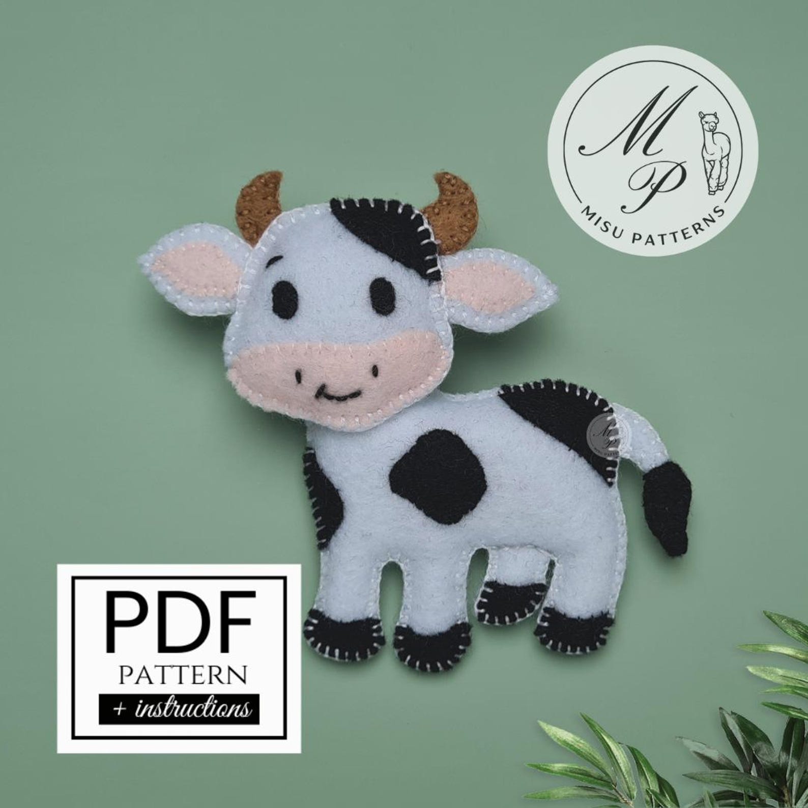 Felt Cow PDF Pattern: Farm Animal Ornament, Baby Mobile (digital ...