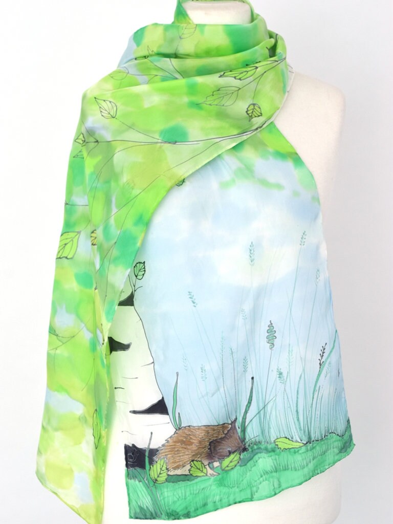 Hedgehog Squirrel Birch Silk Scarf , Nature Lovers Silk Scarf - Etsy