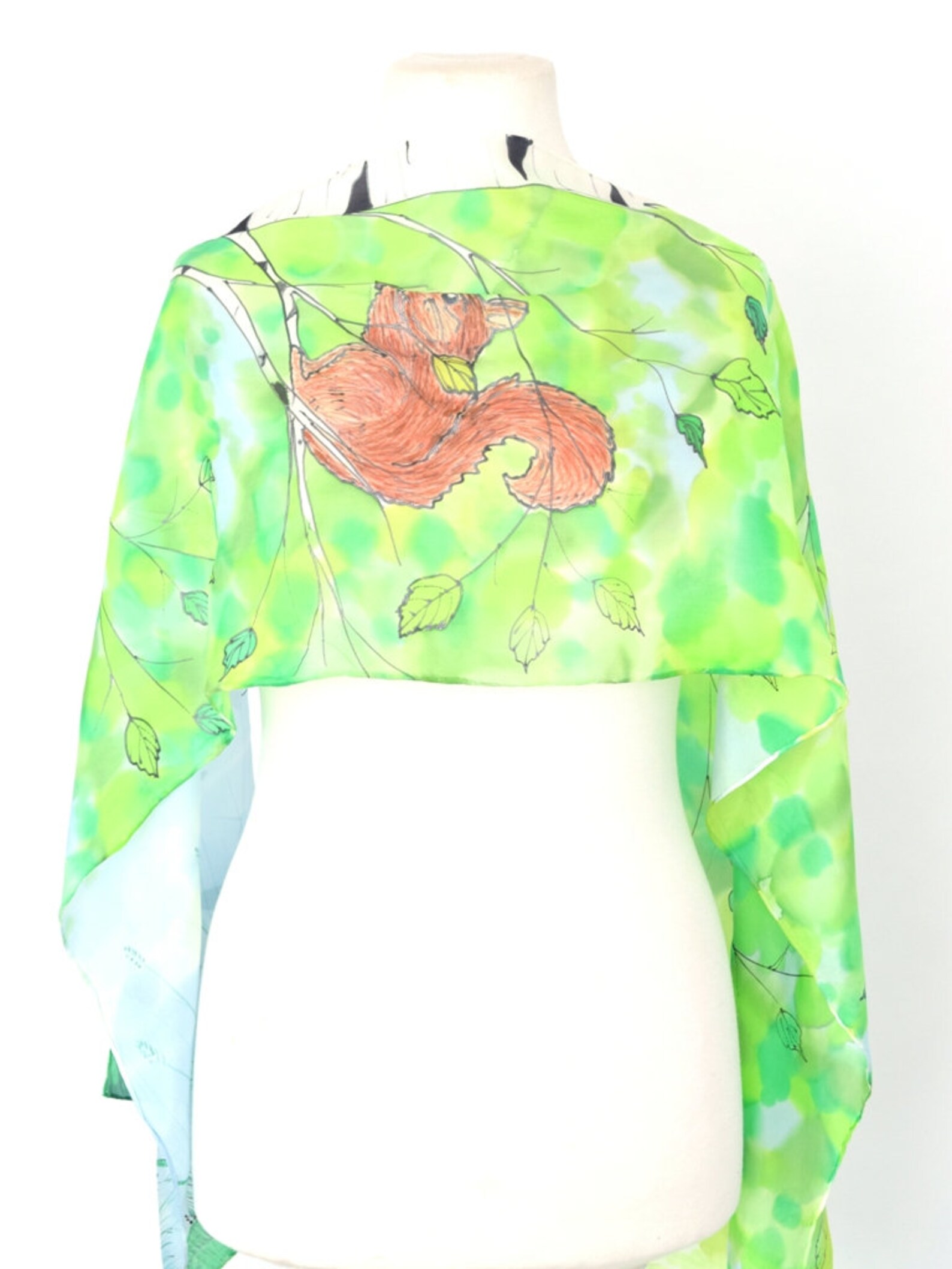 Hedgehog Squirrel Birch Silk Scarf , Nature Lovers Silk Scarf - Etsy