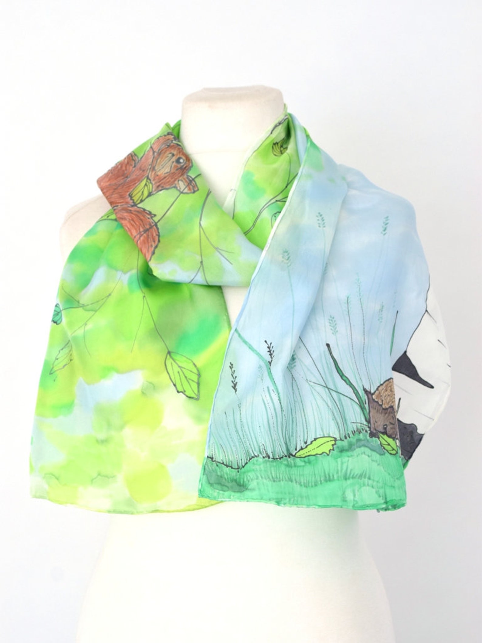 Hedgehog Squirrel Birch Silk Scarf , Nature Lovers Silk Scarf - Etsy