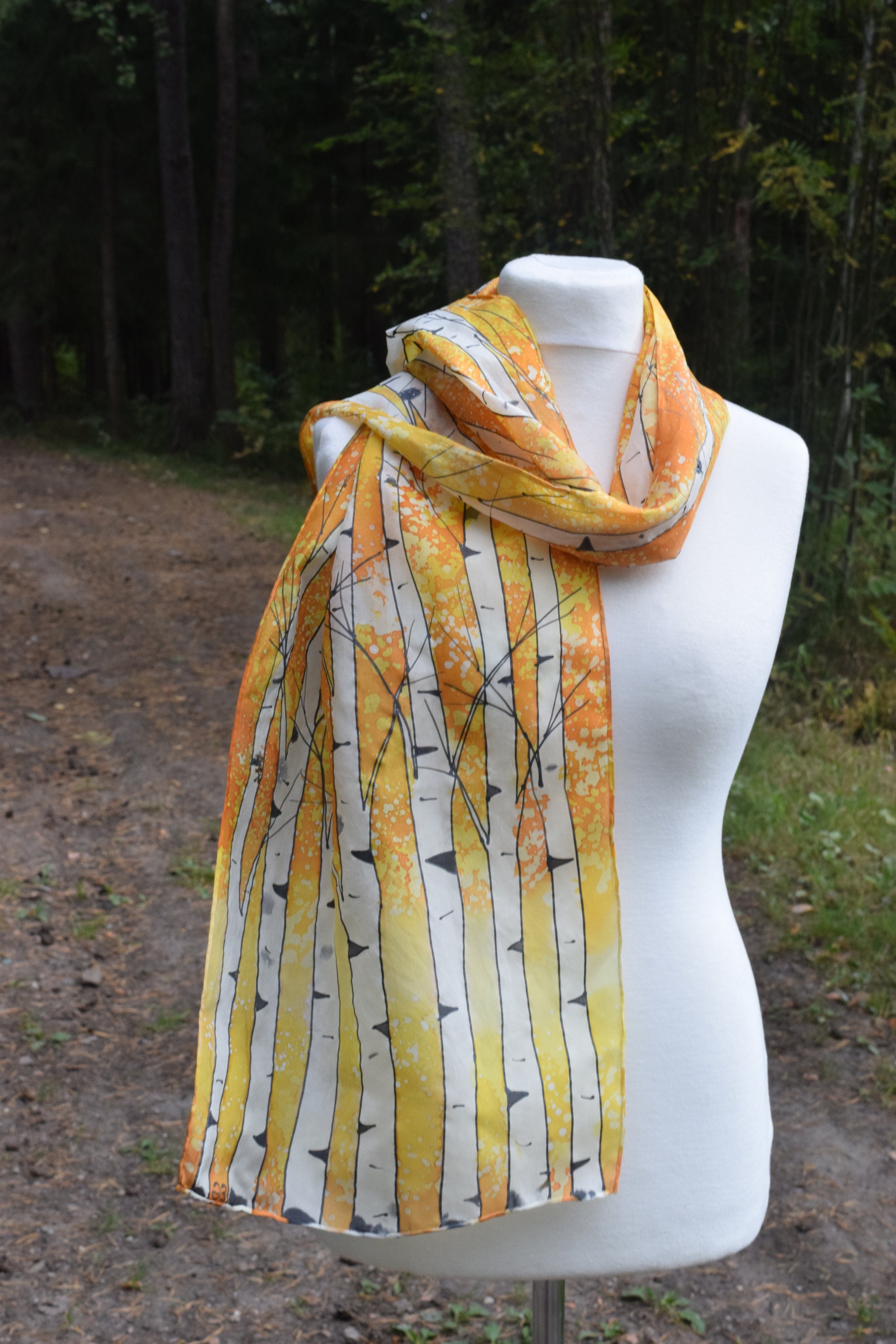 Birch Tree Scarf in Gold and White Latvian Birch Forest - Etsy