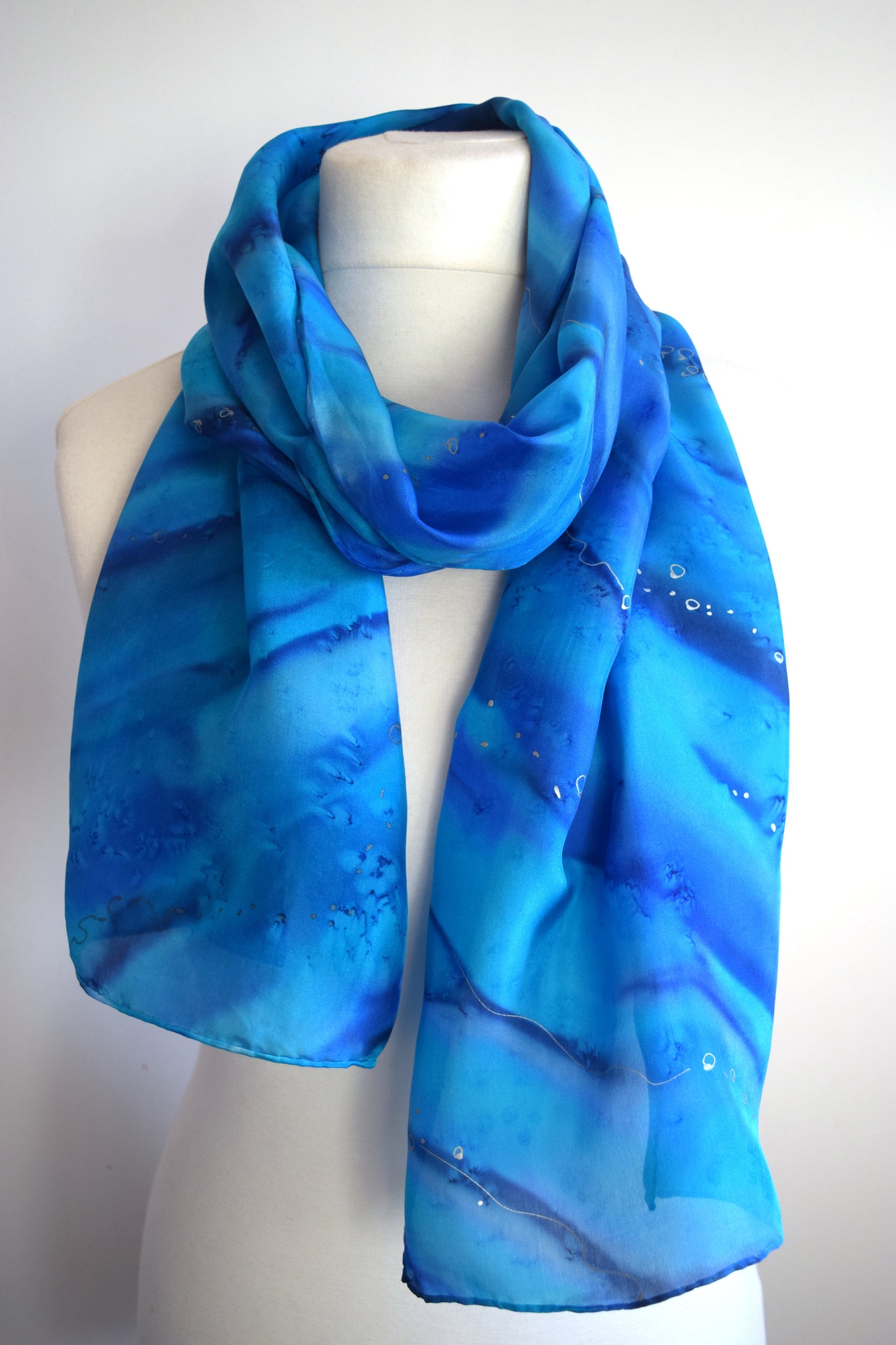 Blues silk scarf shades of blue scarf blues scarf | Etsy