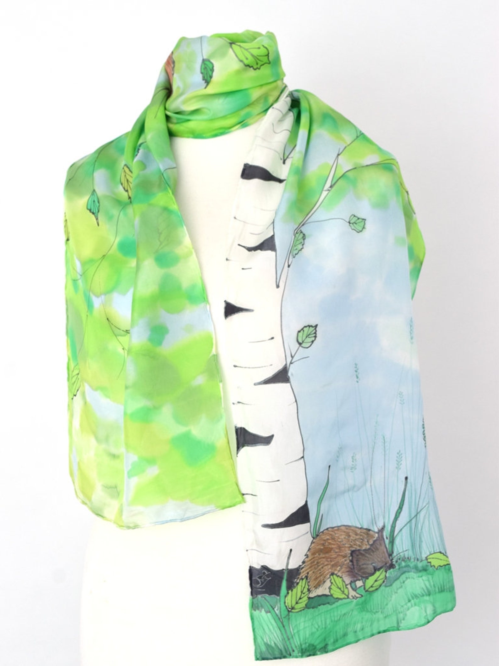 Hedgehog Squirrel Birch Silk Scarf , Nature Lovers Silk Scarf - Etsy