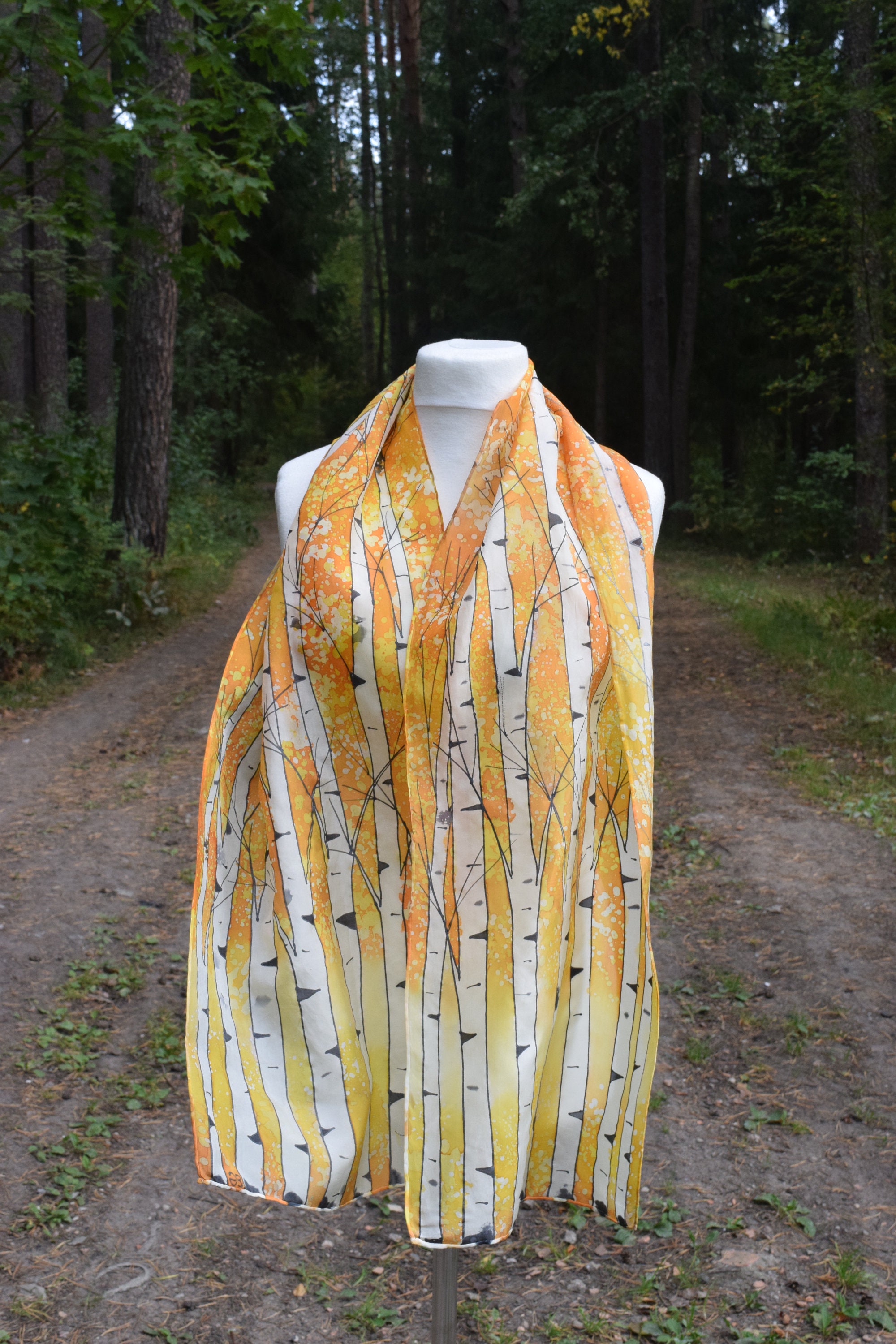 Birch Tree Scarf in Gold and White Latvian Birch Forest - Etsy