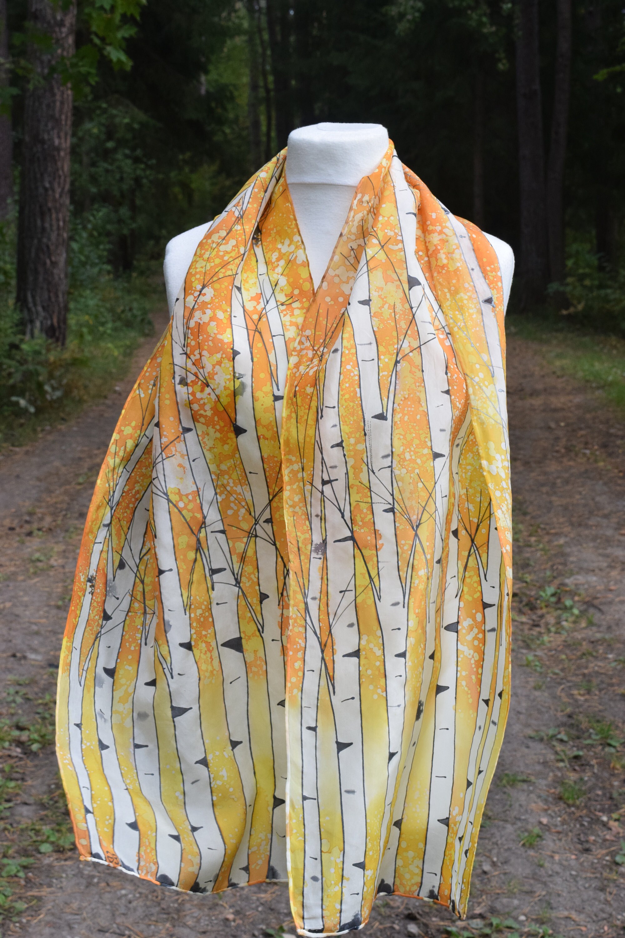 Birch Tree Scarf in Gold, and White , Latvian Birch Forest Scarf - Etsy ...