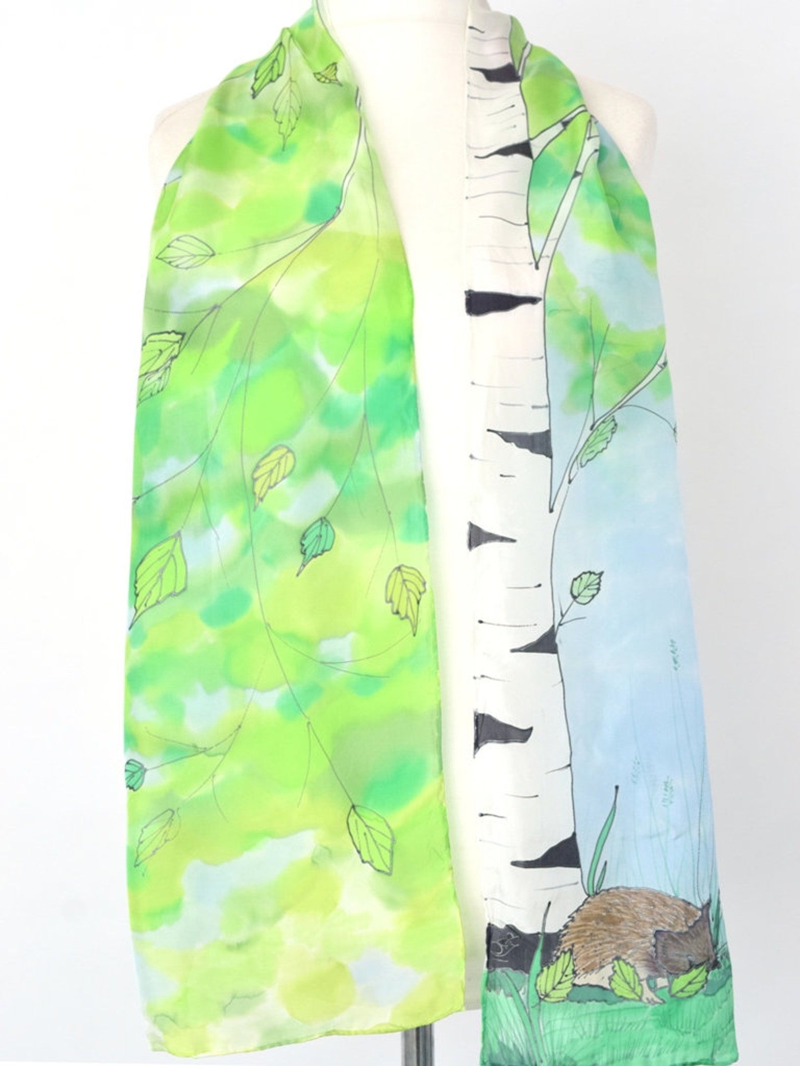 Hedgehog Squirrel Birch Silk Scarf , Nature Lovers Silk Scarf - Etsy