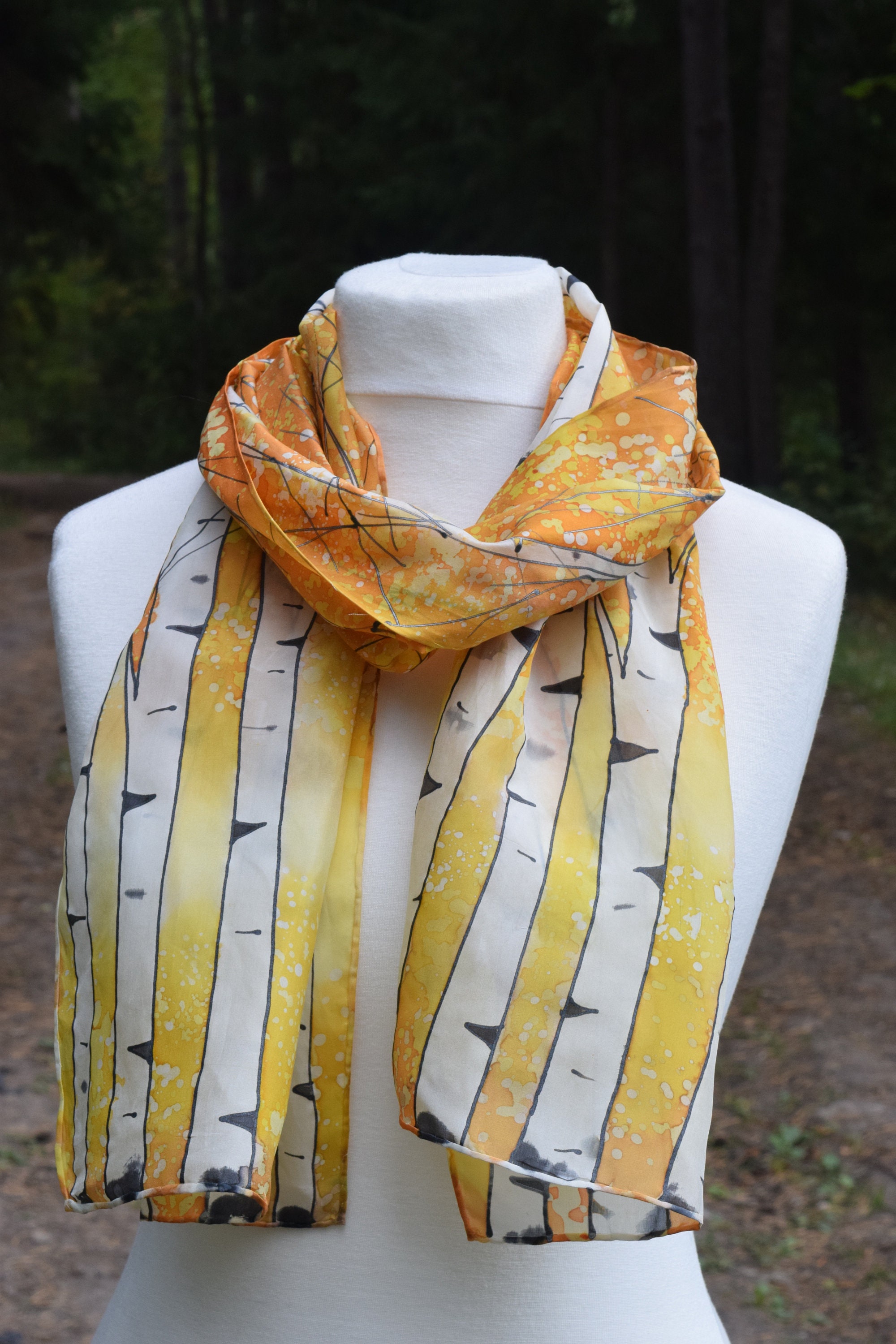 Birch Tree Scarf in Gold and White Latvian Birch Forest - Etsy