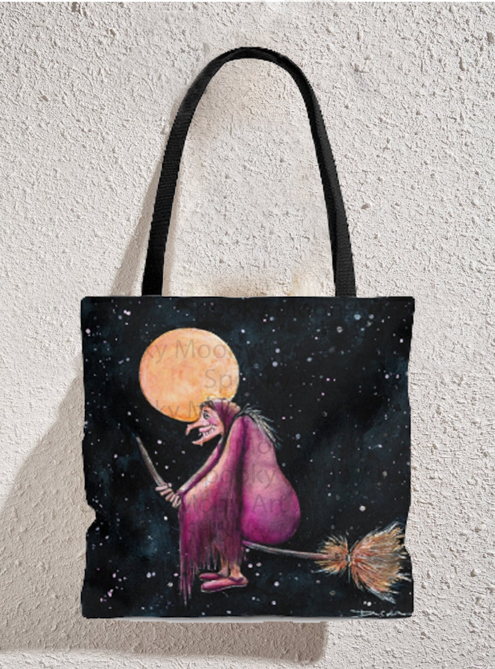 Black Tote Bag Halloween Witch Original Design - Etsy