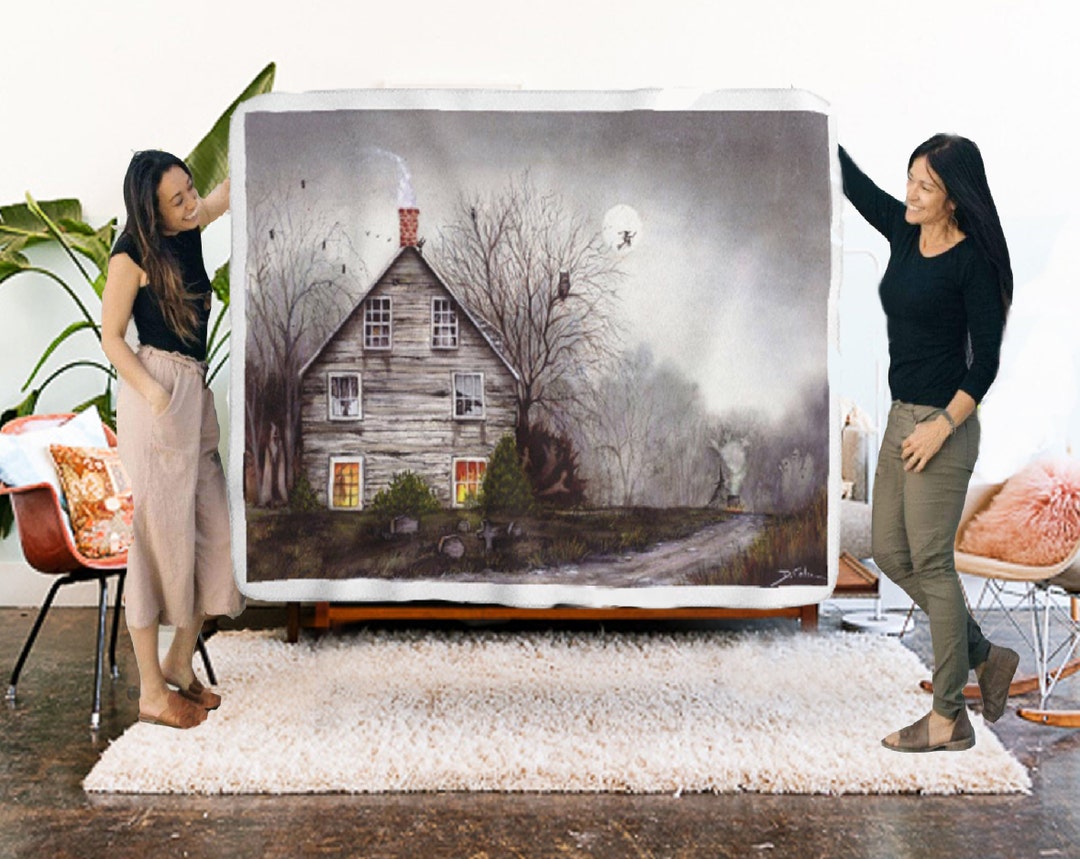 Halloween Haunted House Couch Blanket, Original Art - Etsy