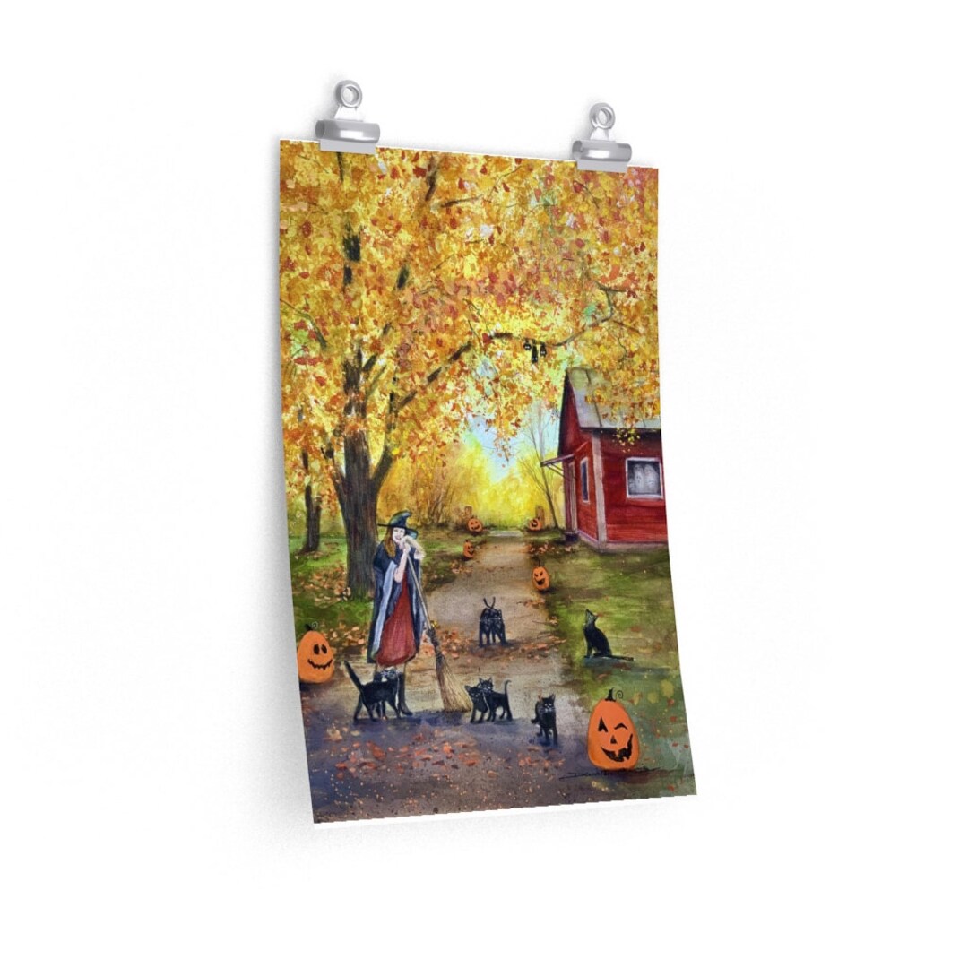 Halloween Witch and Black Cats Art Print, the Gatekeeper - Etsy