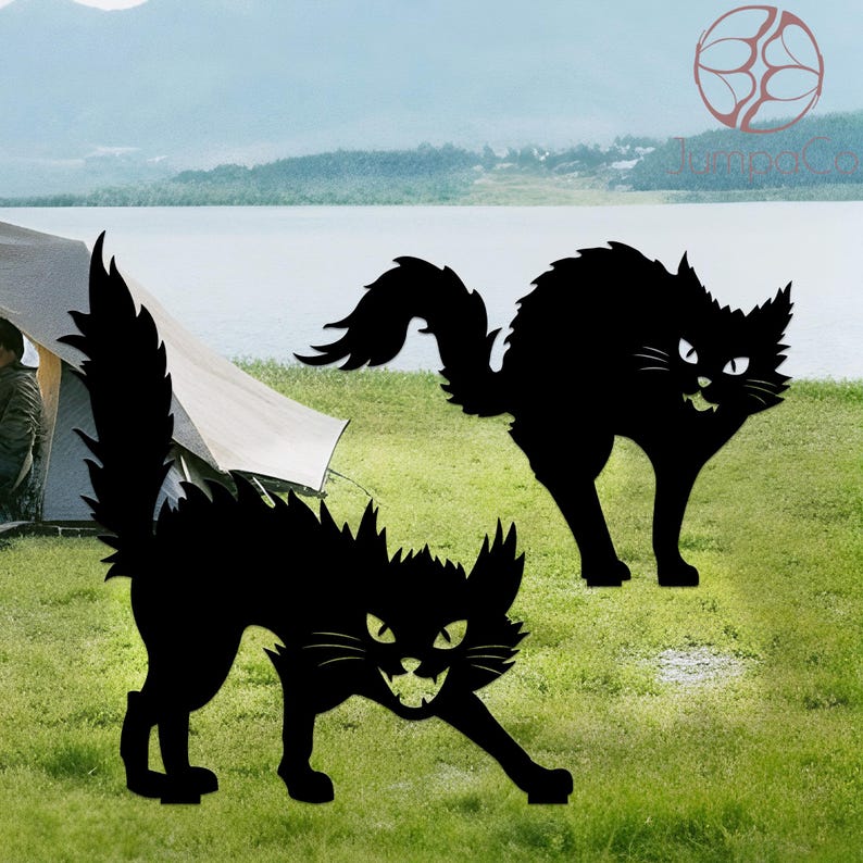 Optional Hissing Spooky Black Cat Metal Stake Sign, Halloween - Themed ...