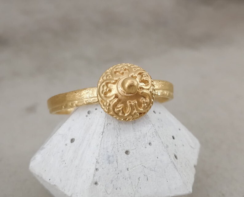 Raw Gold Ring Textured Small Dome Ring Dlicate Gold Ring - Etsy