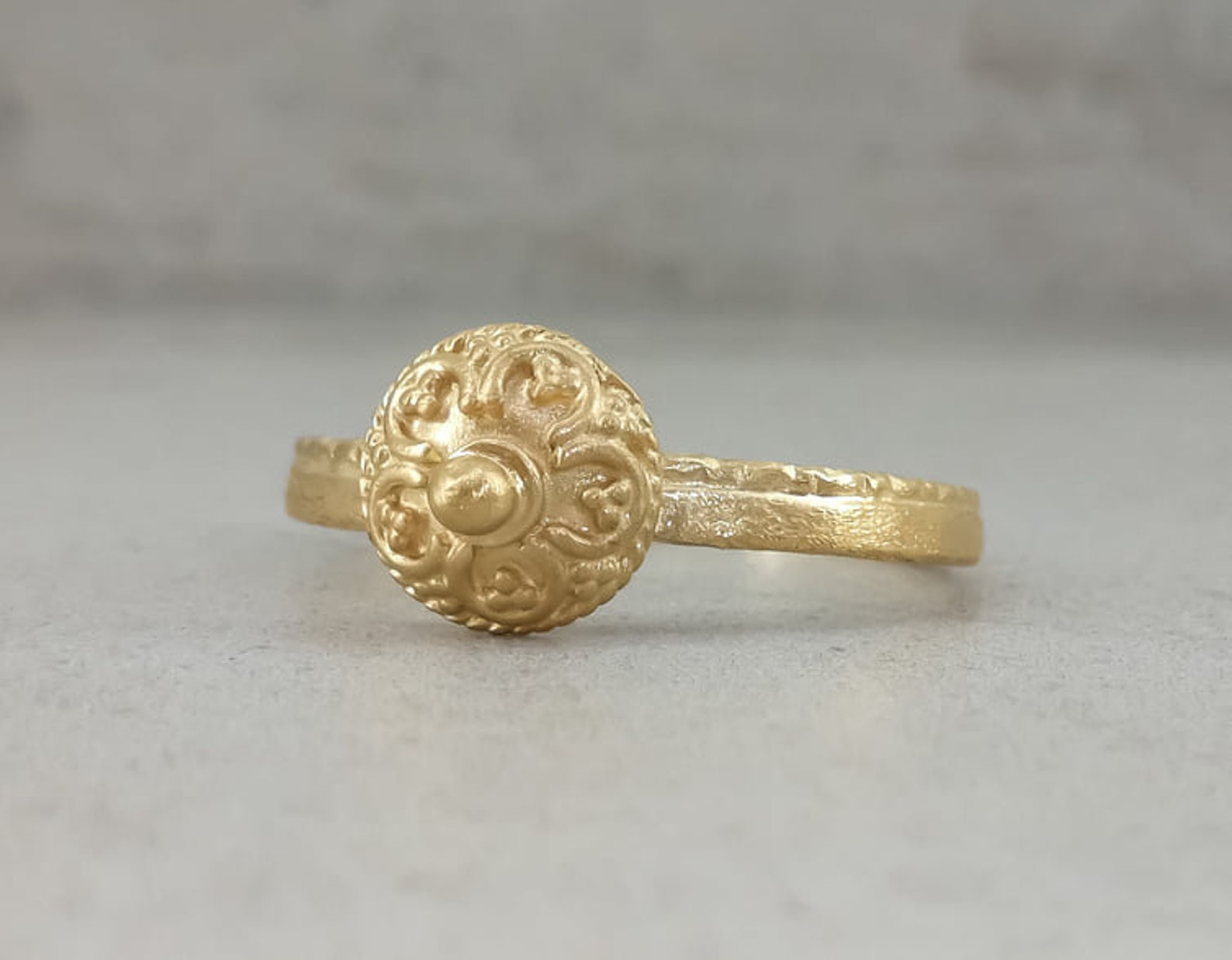 Raw gold ring Textured small dome ring Dlicate gold ring | Etsy