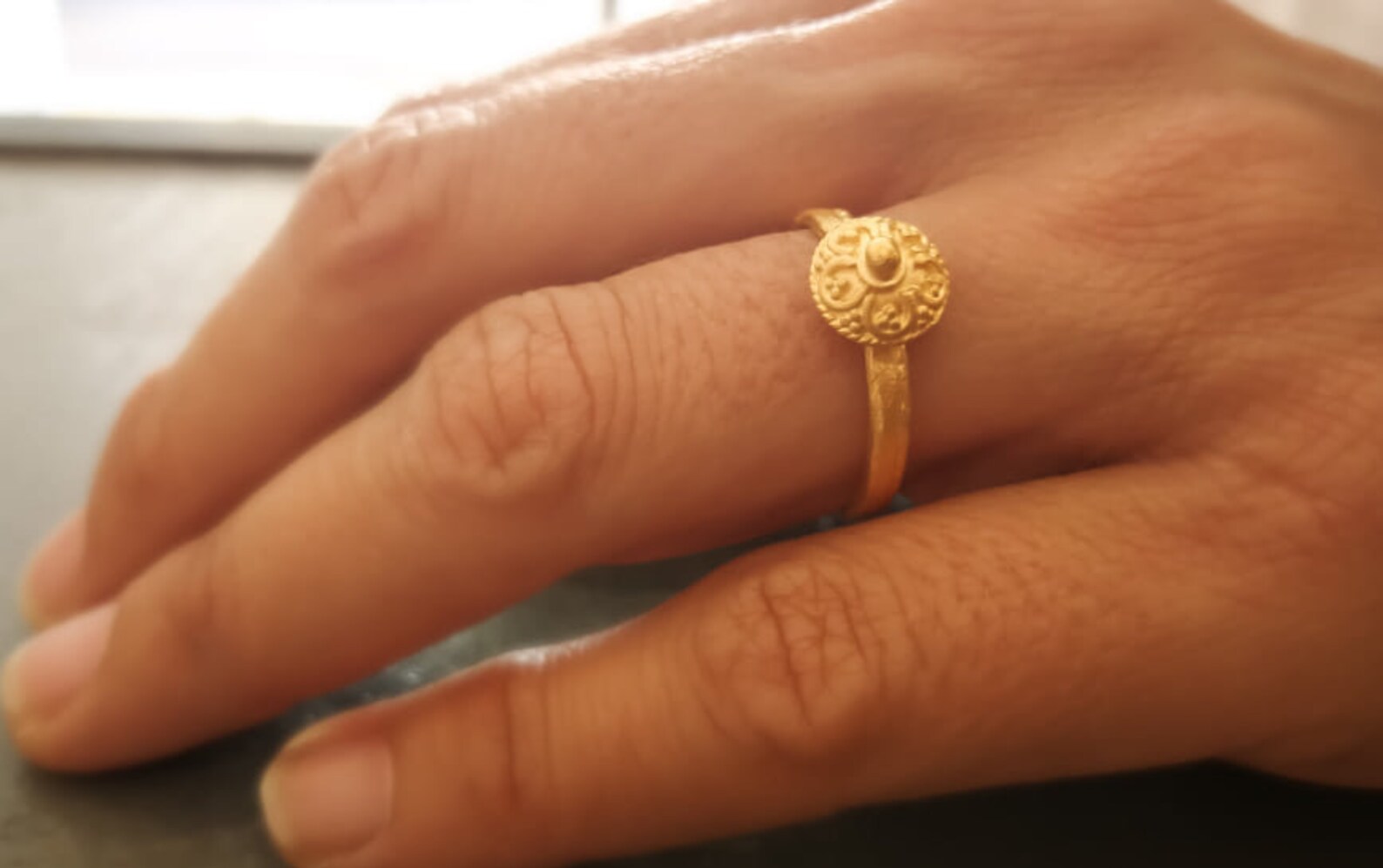 Raw gold ring Textured small dome ring Dlicate gold ring | Etsy