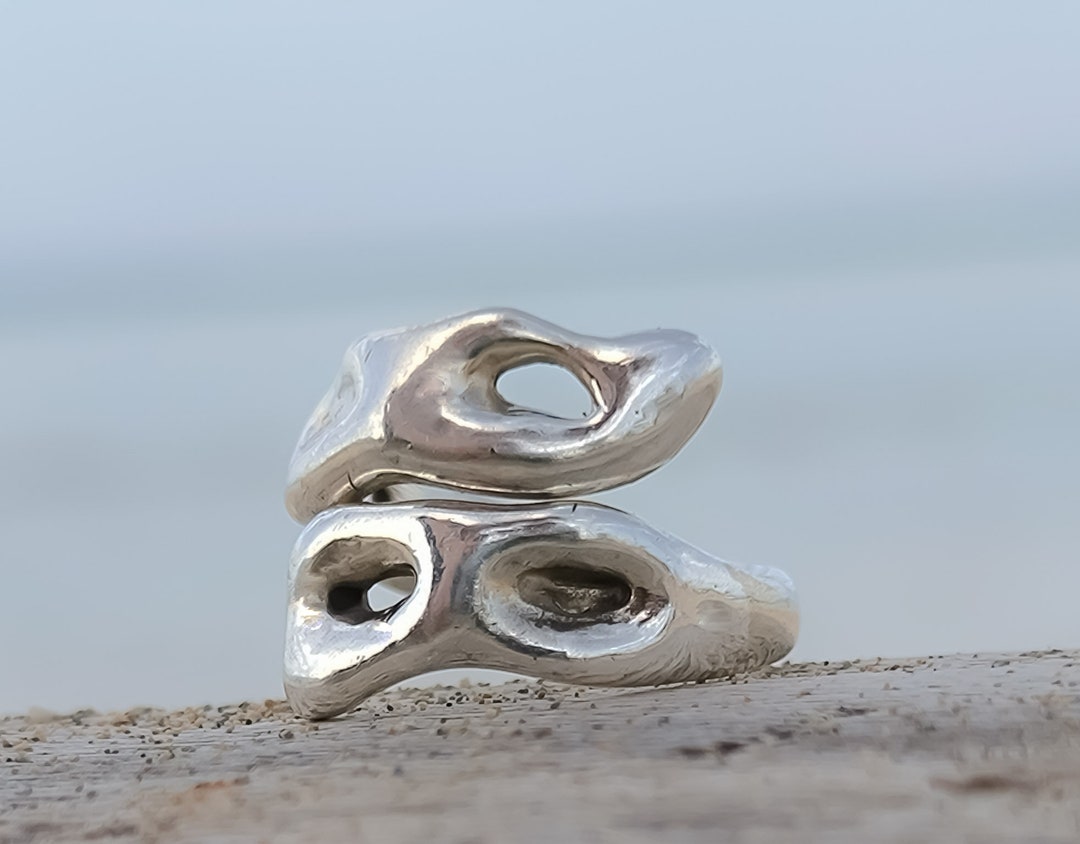 Sterling Silver Irregular Ring Unusual Shaped Ring, Adjustable Ring ...