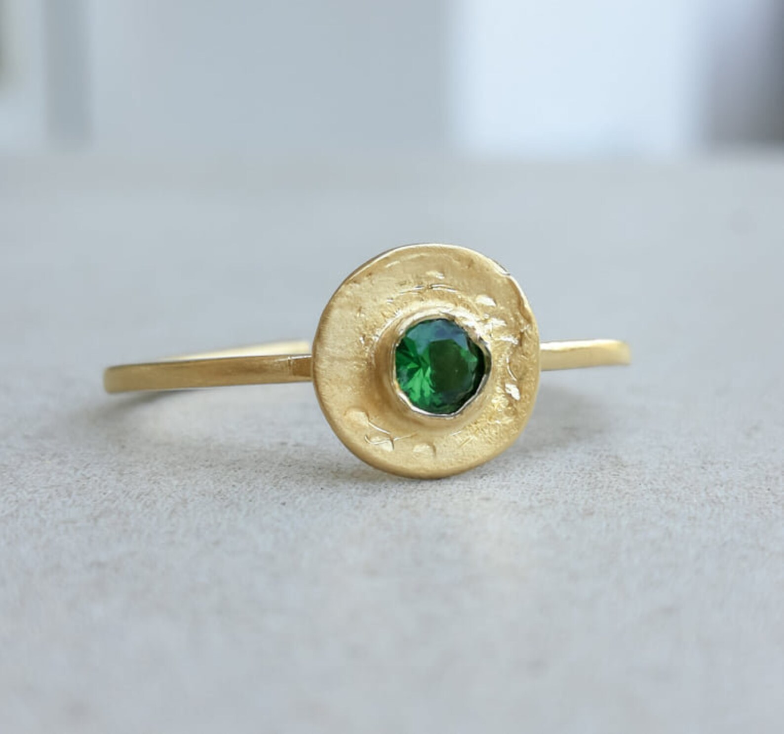 Vintage Style Gold Ring With Tiny Green Emerald Stone Gemstone | Etsy