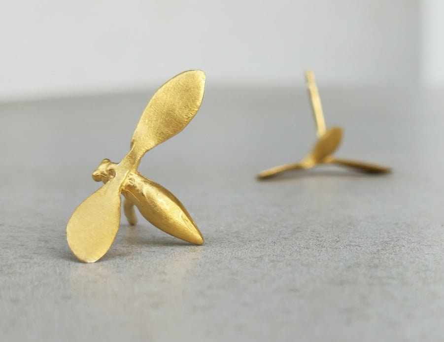 Small gold bee earrings Handmade gold bee studs Insect | Etsy
