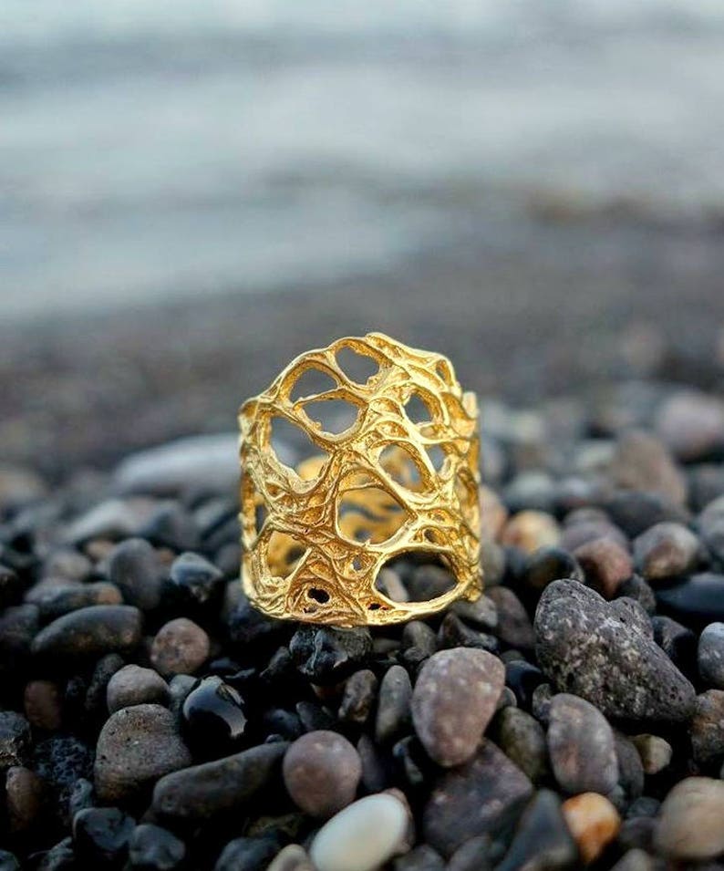 Wide Gold Band Ring Nature Inspired Ring Large Ring Organic - Etsy