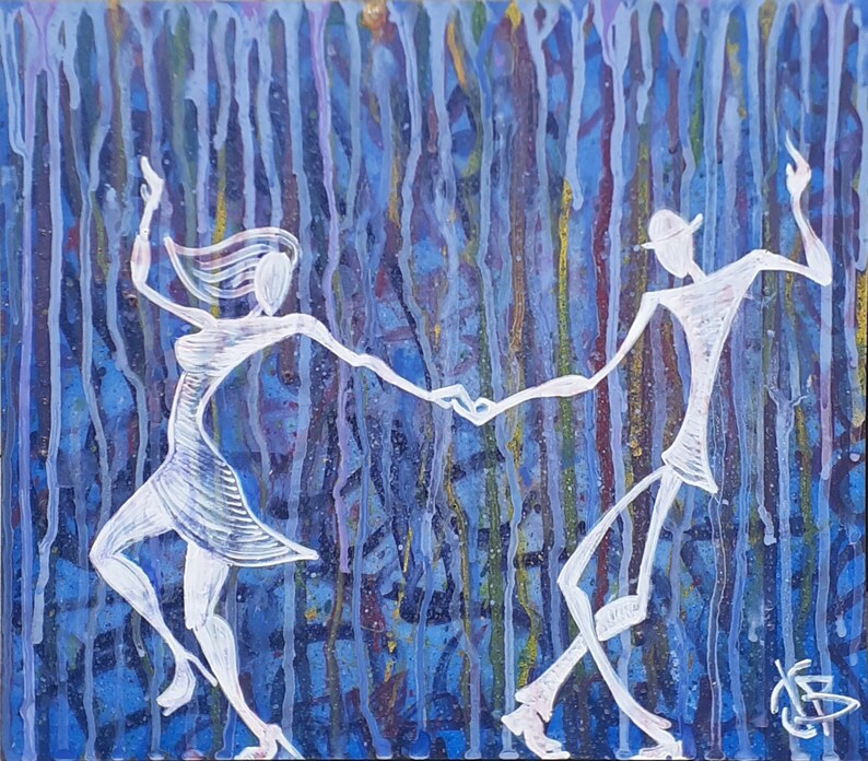 DANCING in the Rain Original Painting Stylized Stick Figure Jazzy Wall ...