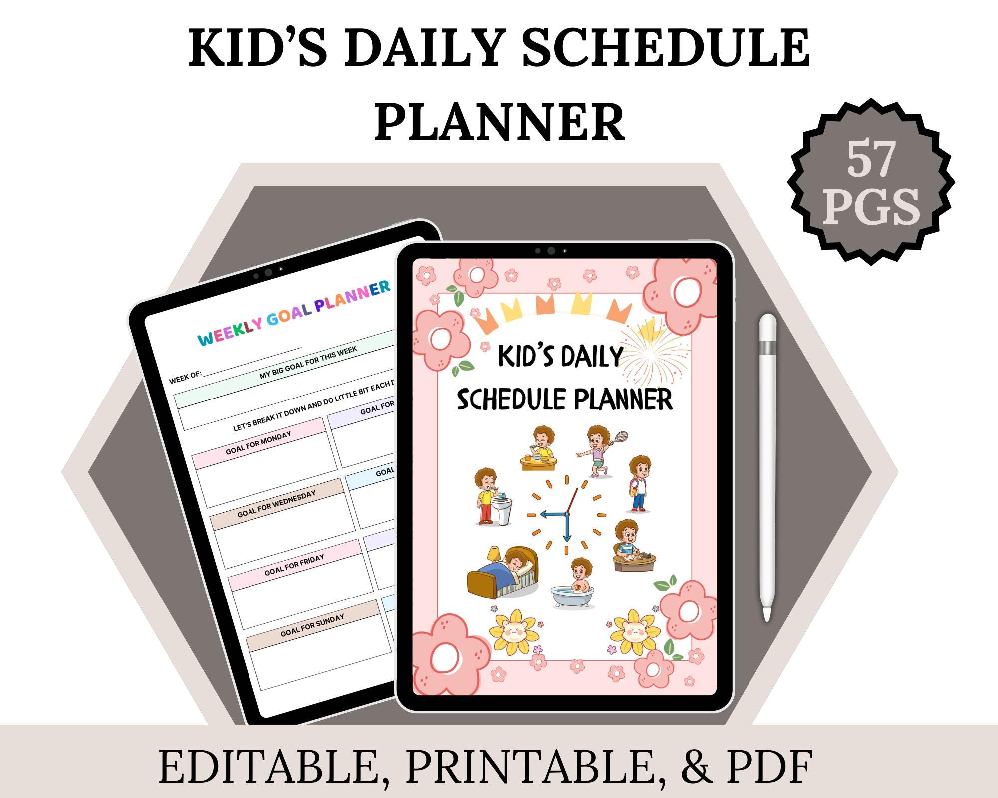 Editable and Printable Kid's Daily Schedule Planner | Kids Routine ...