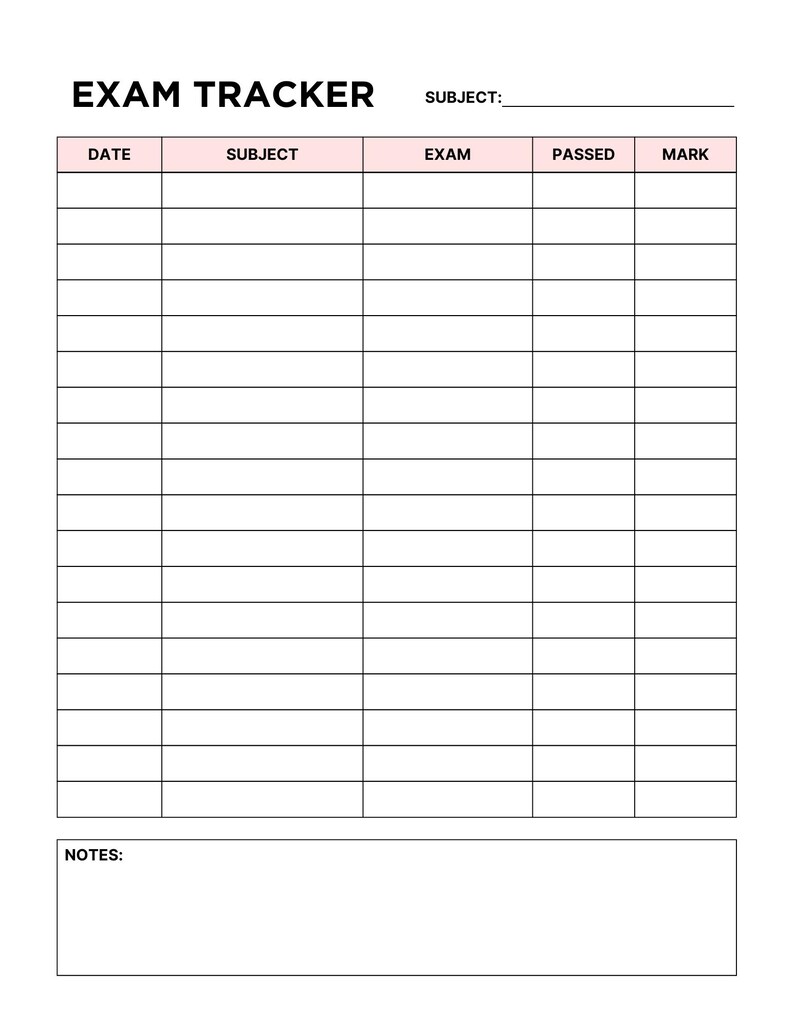 Editable and Printable Exam Tracker | Study Planner and Test Schedule ...