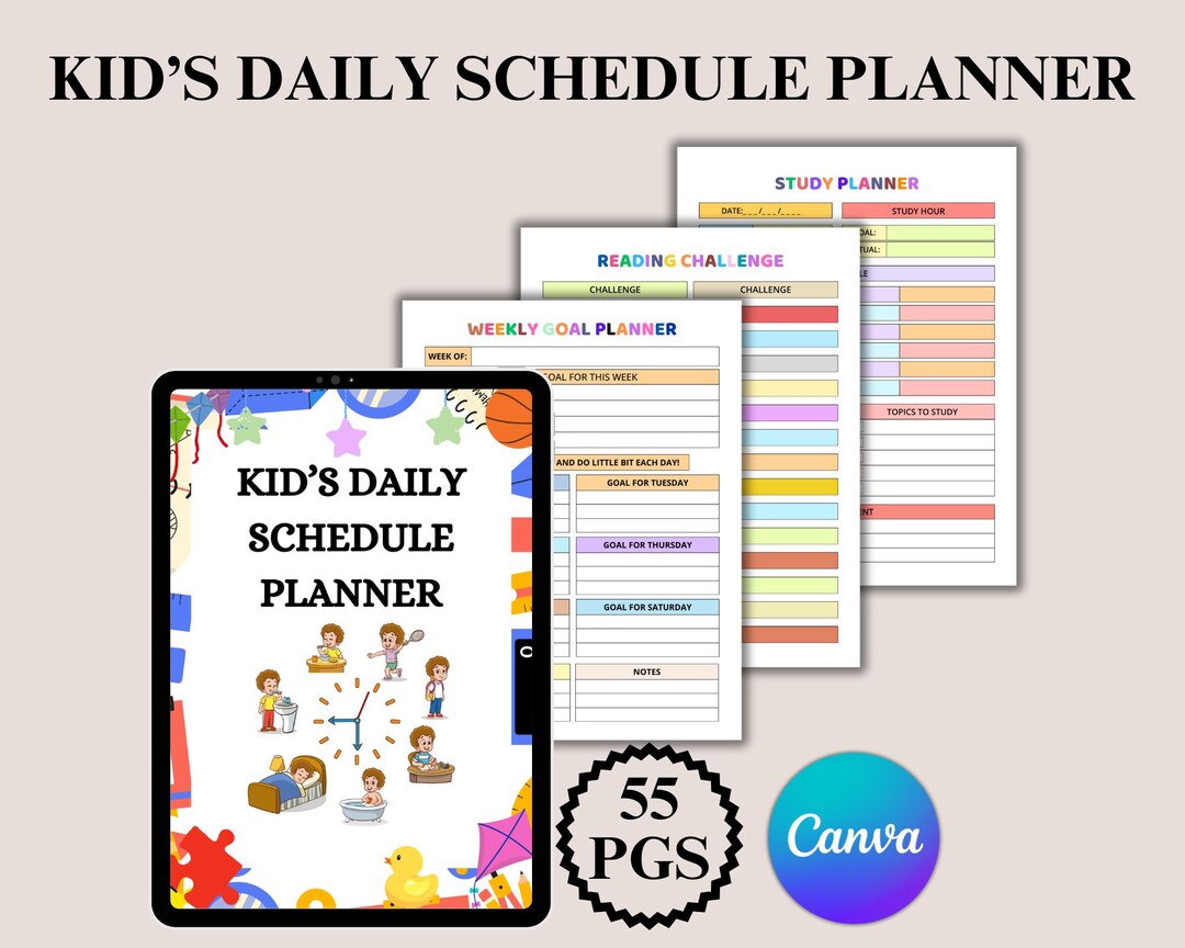 Editable and Printable Kids Daily Schedule Planner | Routine Organizer ...