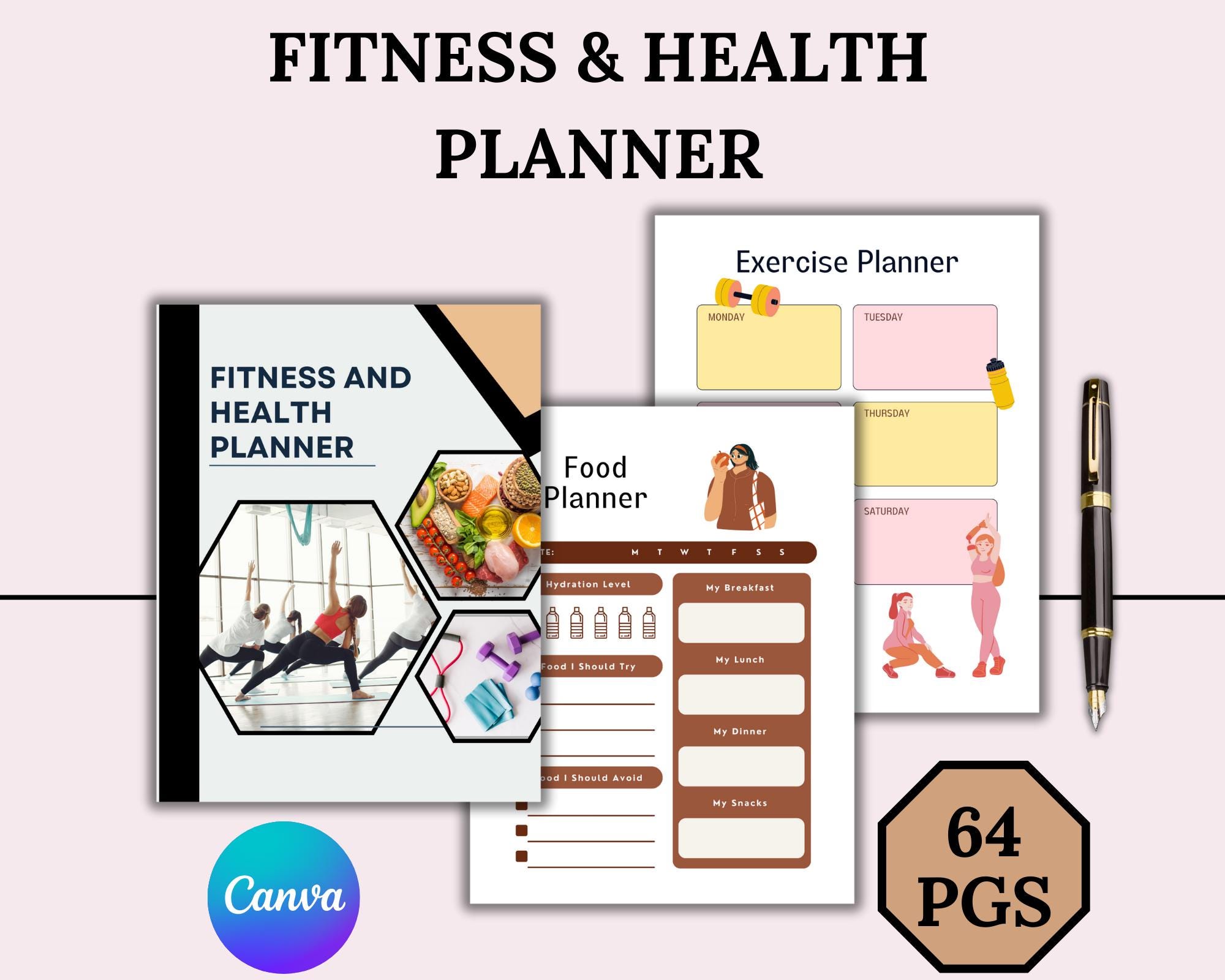 Editable and Printable Fitness and Health Planner | Workout Log and ...