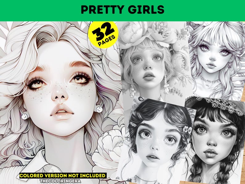 Beautiful Pretty Girls | Coloring Pages | Grayscale Coloring | Kids ...