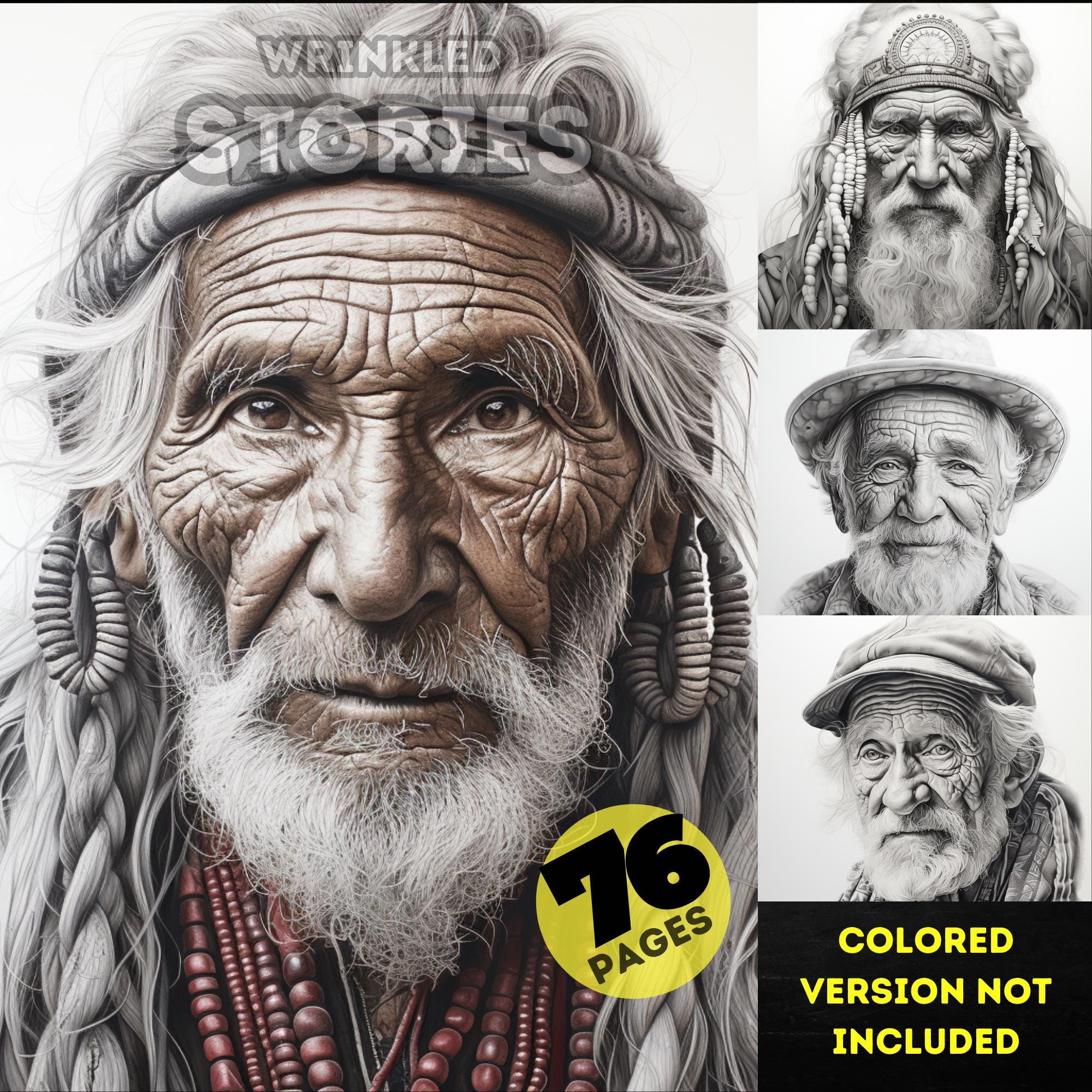 Old Wrinkled Man Coloring Pages | Adults | Perfect Gift for Color ...