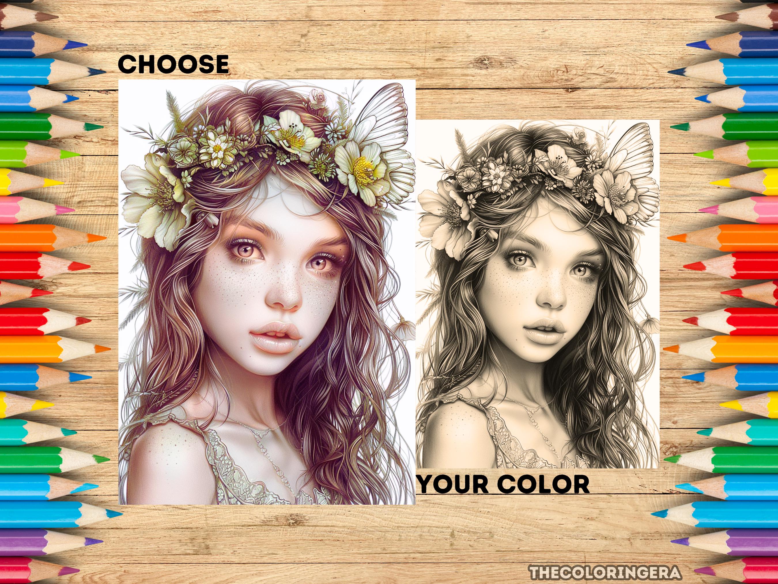 Beautiful Pretty Girls | Coloring Pages | Grayscale Coloring | Kids ...