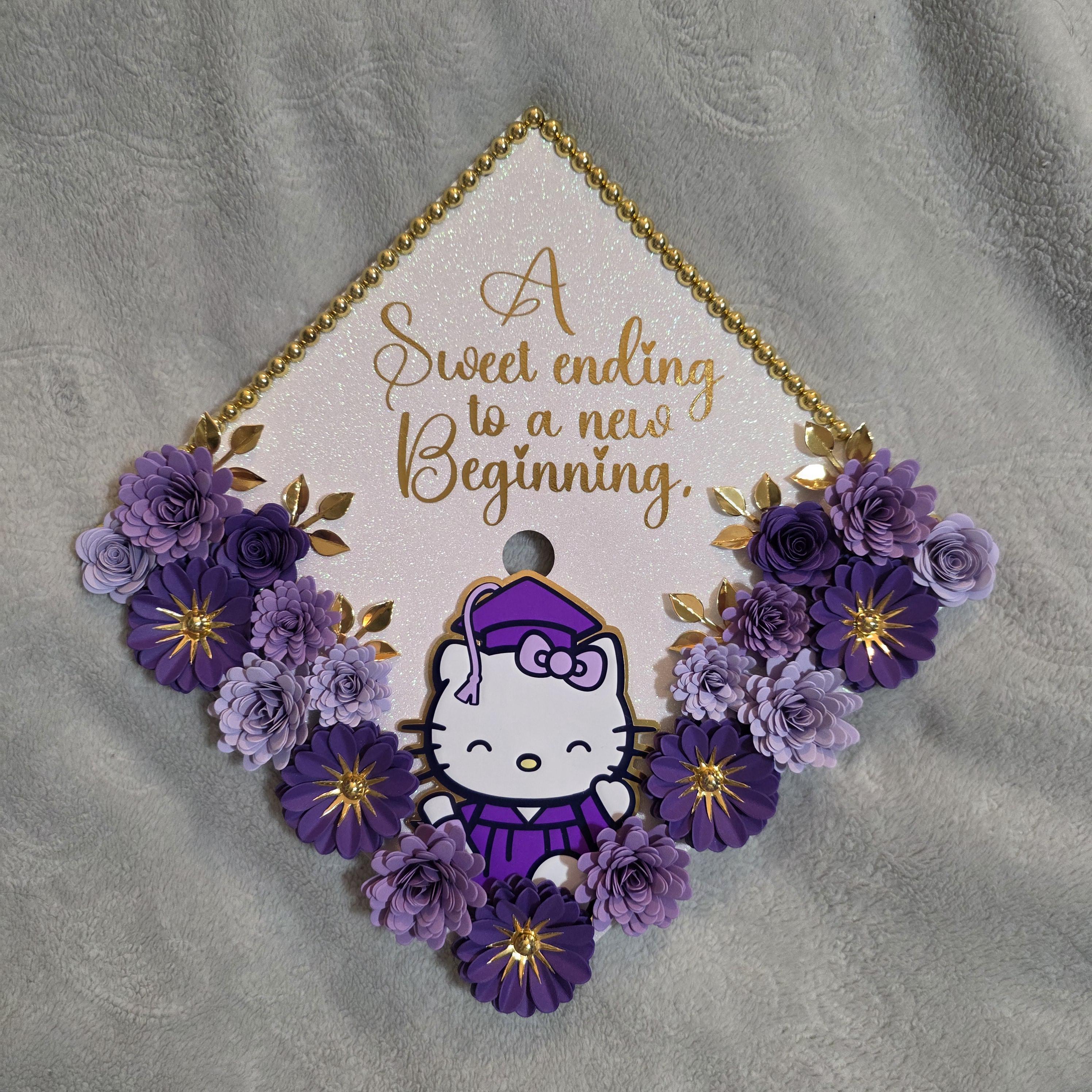 Personalized Kawaii Purple Graduation Cap Topper & Lei Set Senior Class ...