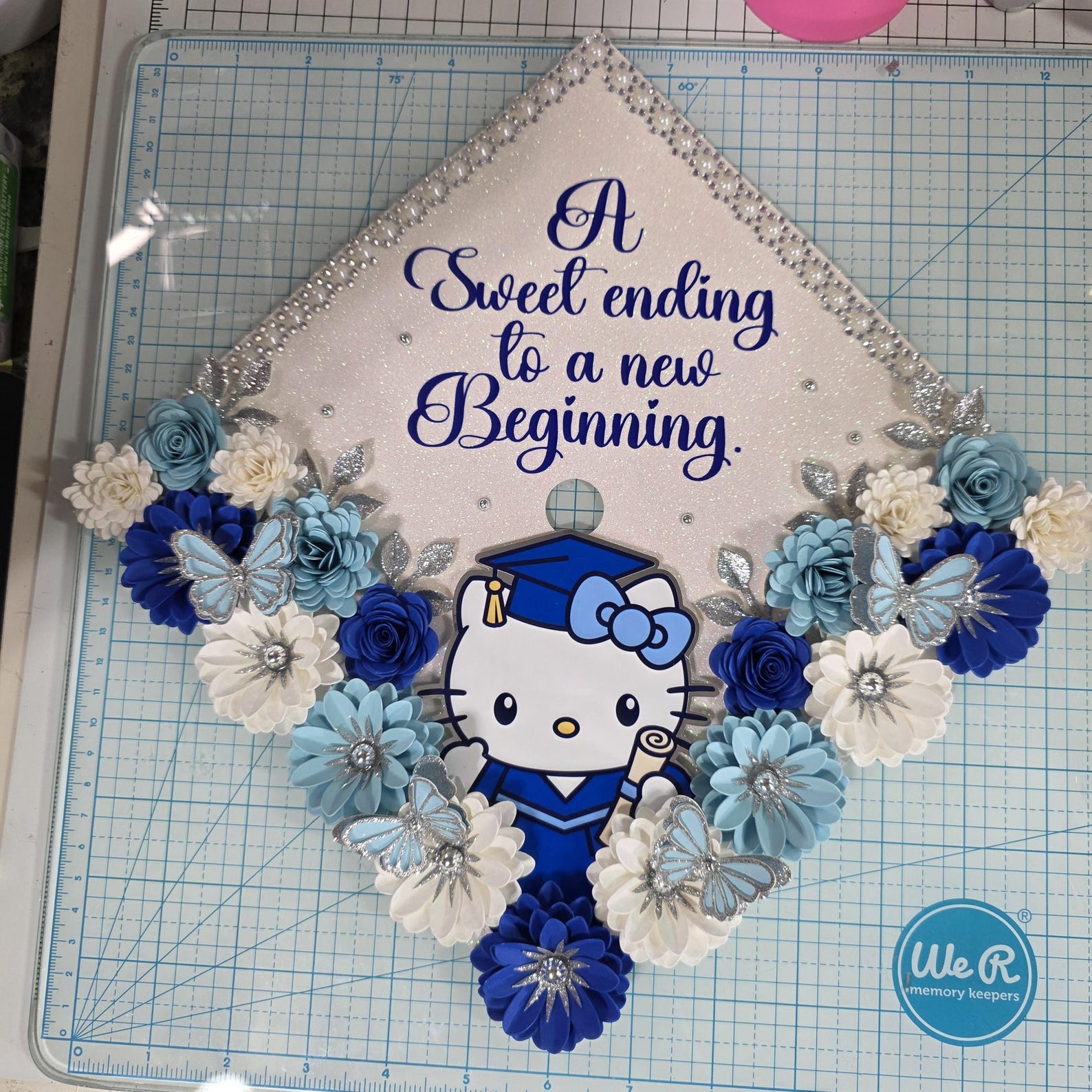 Ready to Ship Blue Kawaii Graduation Cap Topper Cute Bow Graduation Cap ...