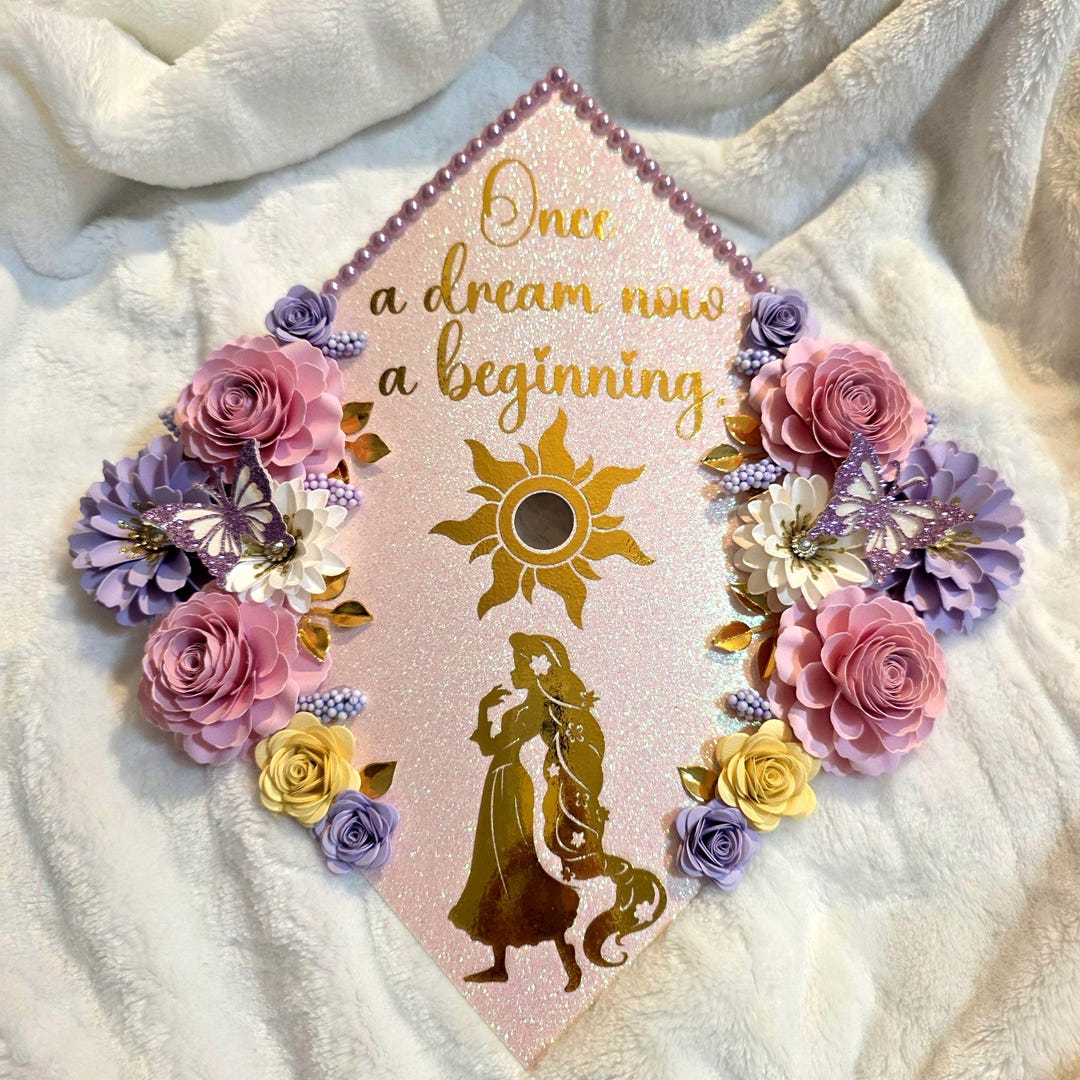 Rapunzel Inspired Graduation Cap Topper Floral & Butterfly Grad Cap ...