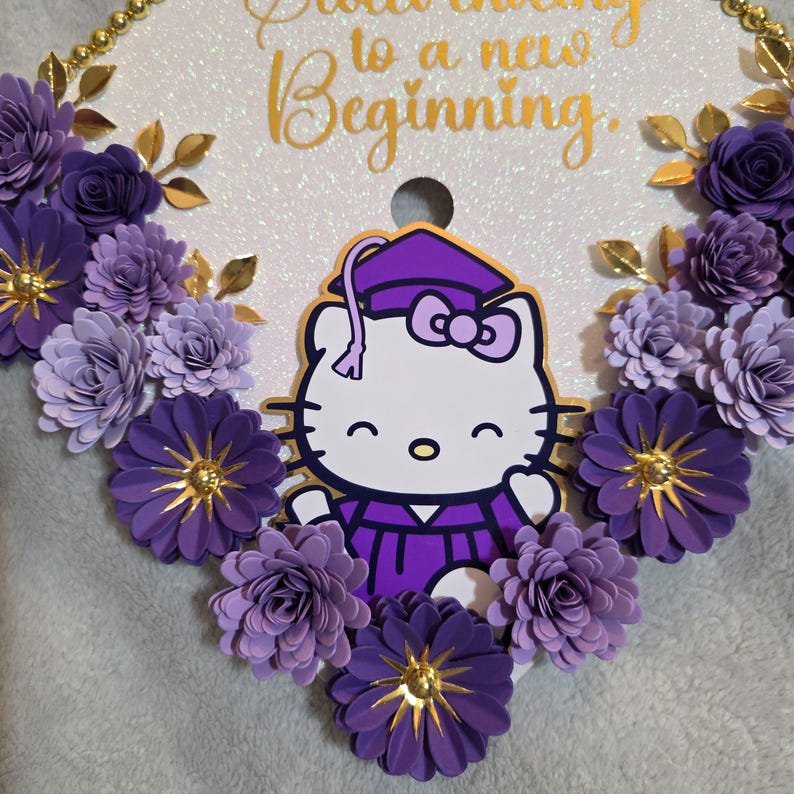 Personalized Kawaii Purple Graduation Cap Topper & Lei Set Senior Class ...