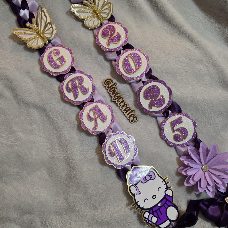 Purple Kawaii Graduation Cap Topper and Lei Set Personalized Grad Cap ...