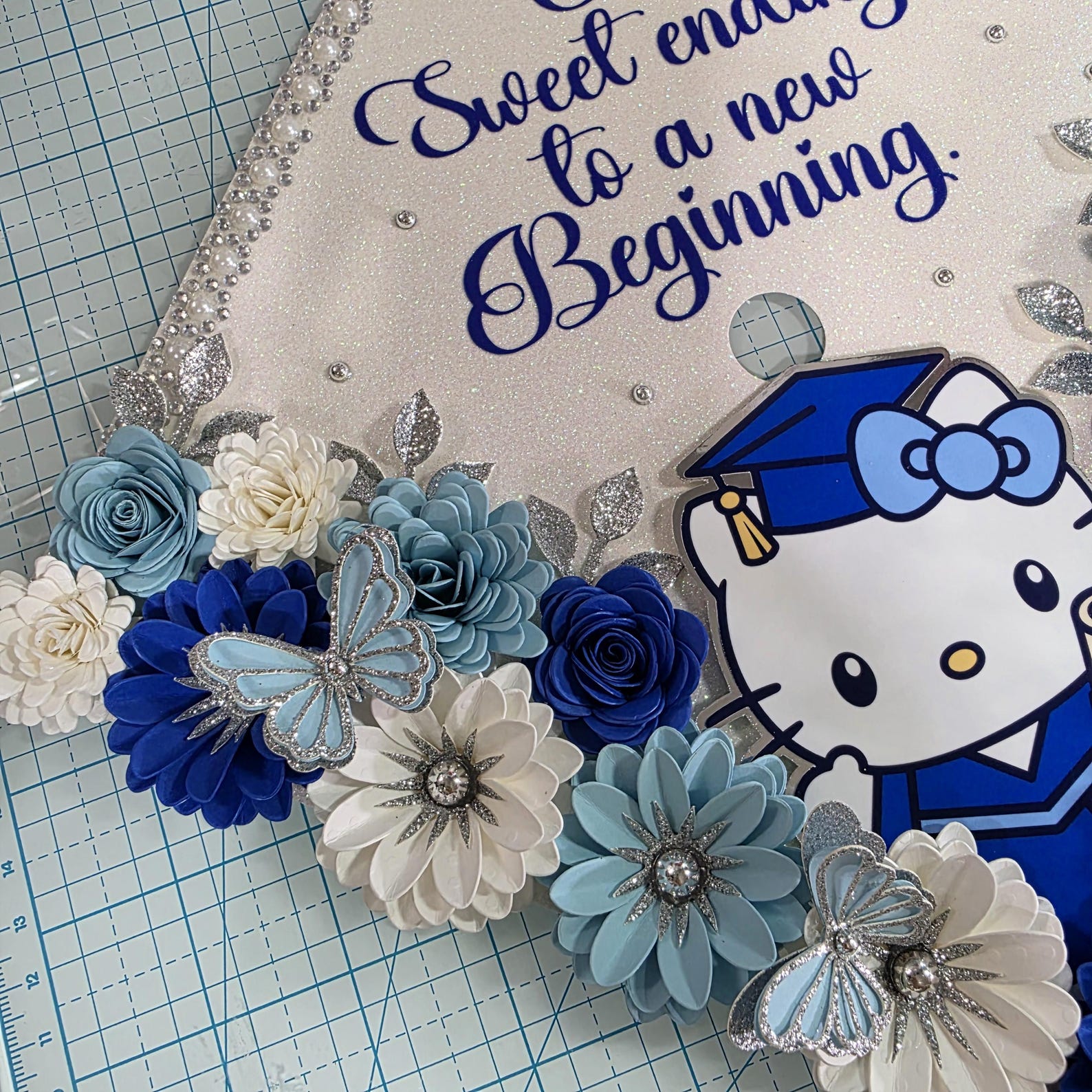 Ready to Ship Blue Kawaii Graduation Cap Topper With Handmade Flowers ...