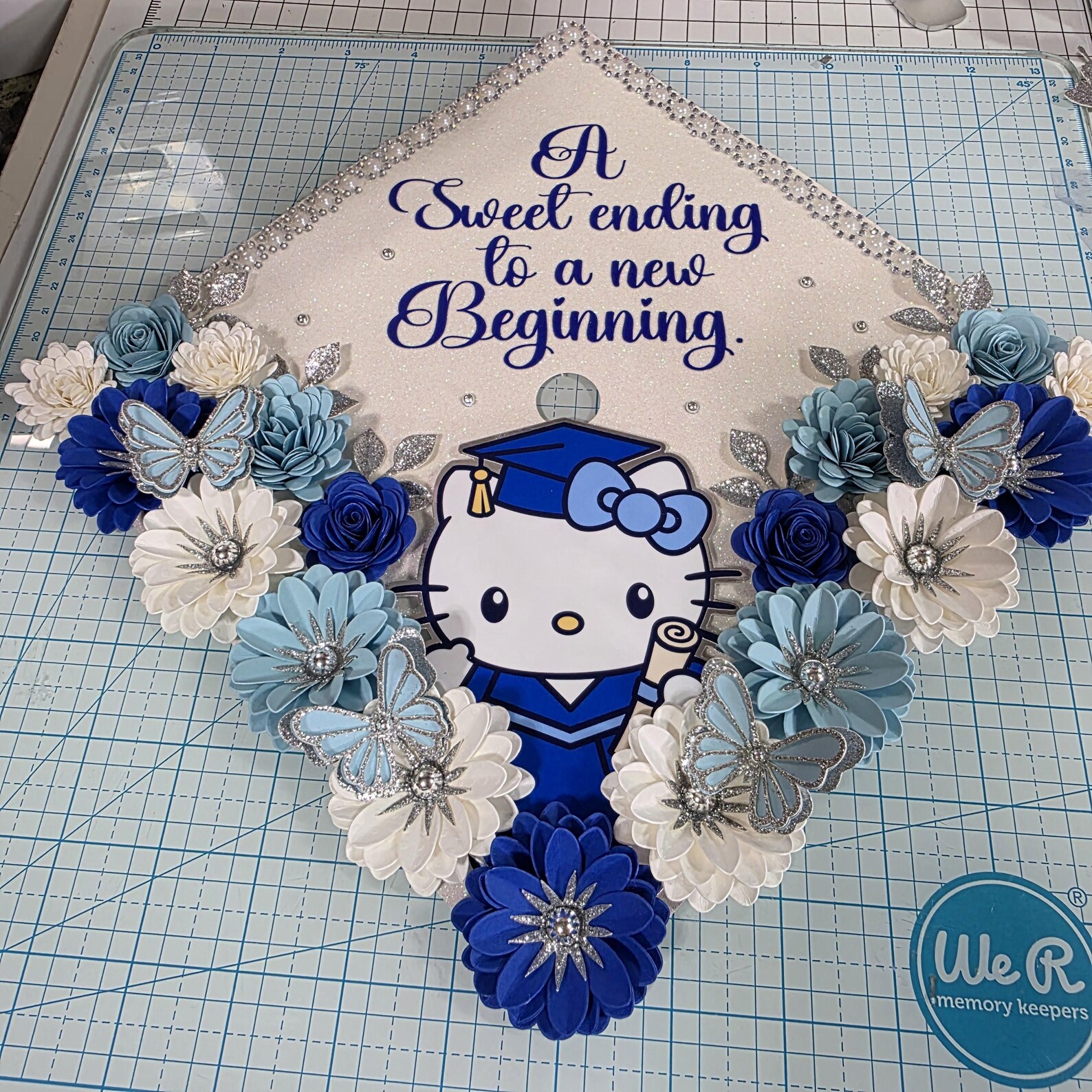 Ready to Ship Blue Kawaii Graduation Cap Topper Cute Bow Graduation Cap ...
