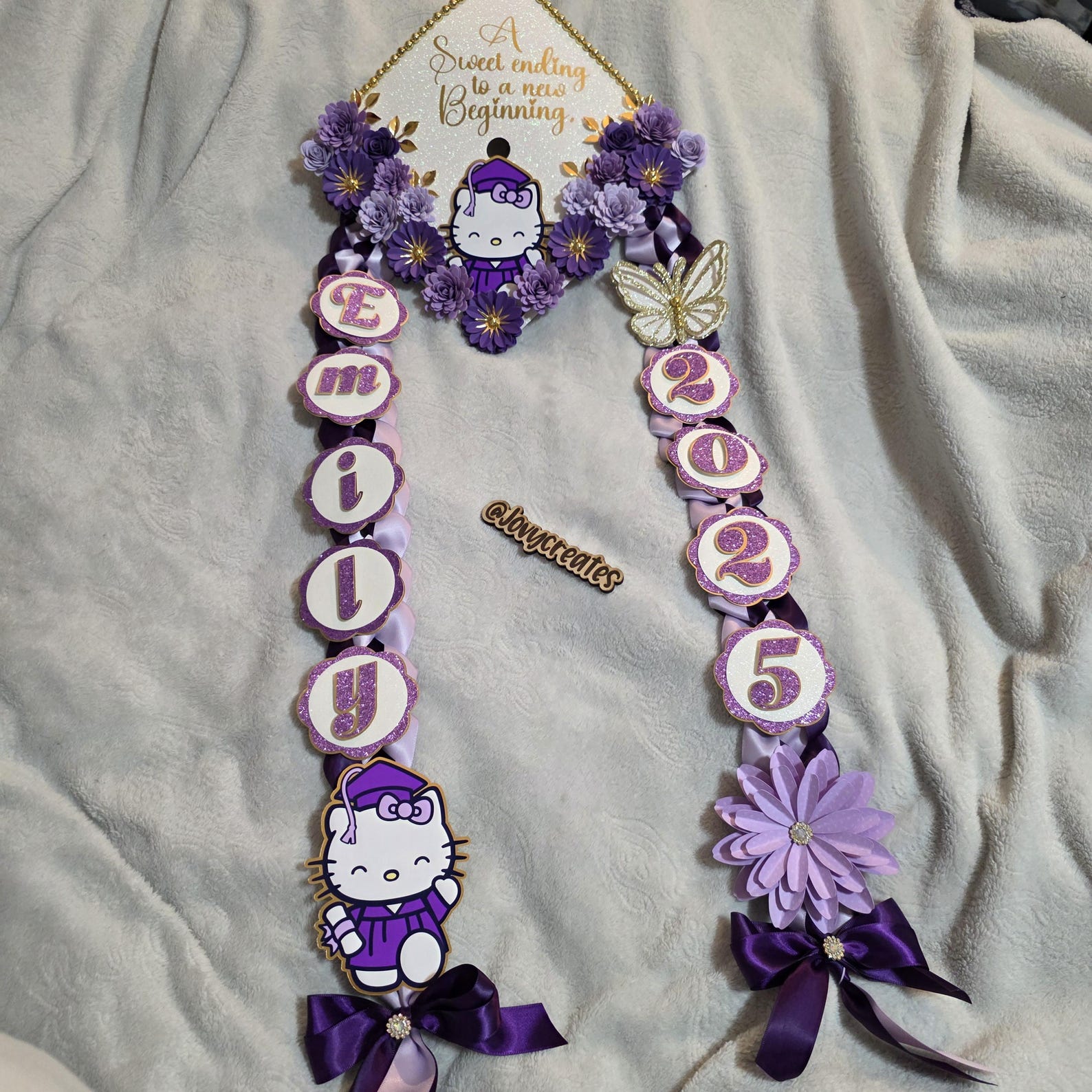 Purple Kawaii Graduation Cap Topper and Lei Set Personalized Grad Cap ...