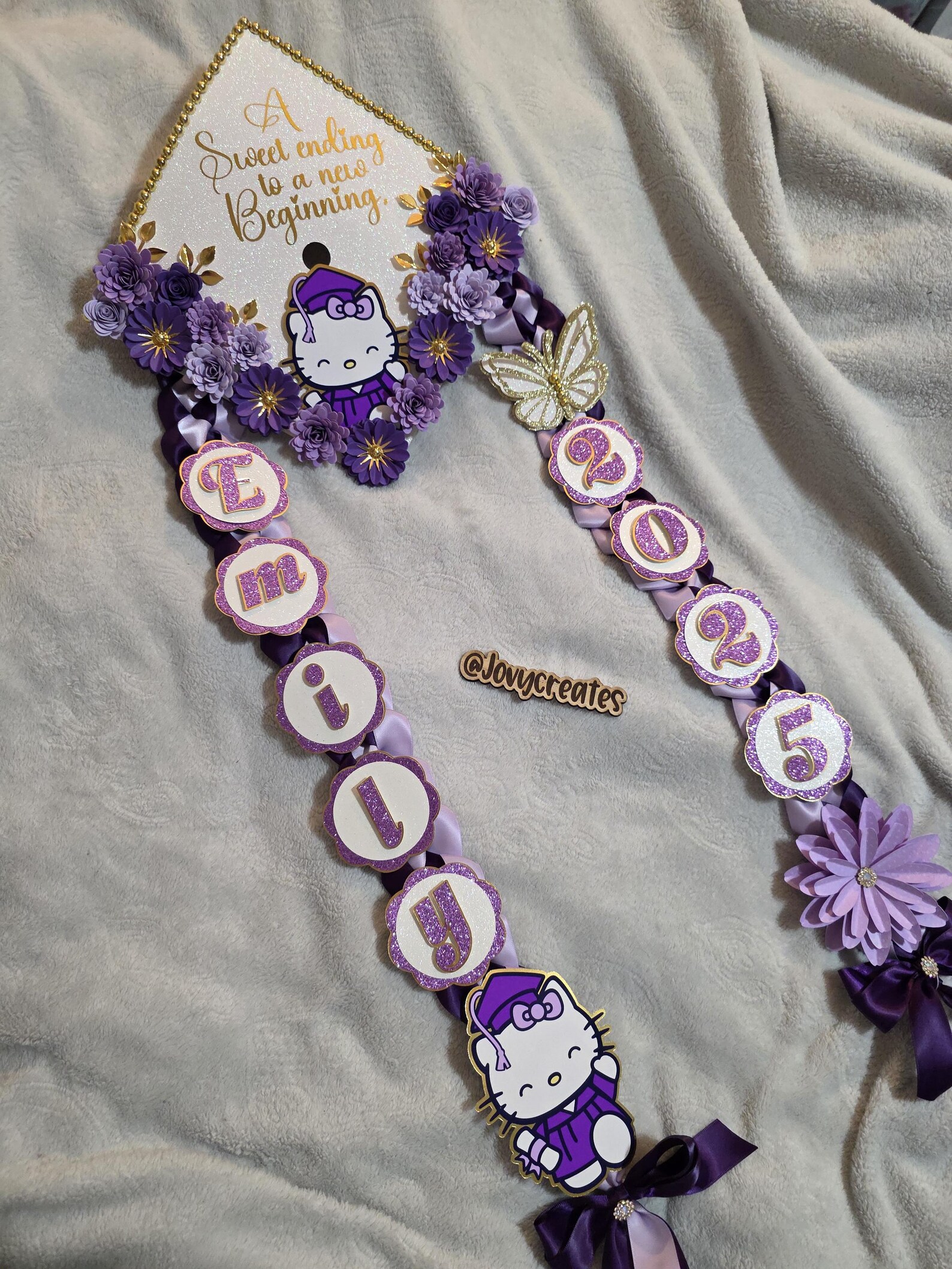 Purple Kawaii Graduation Cap Topper and Lei Set Personalized Grad Cap ...