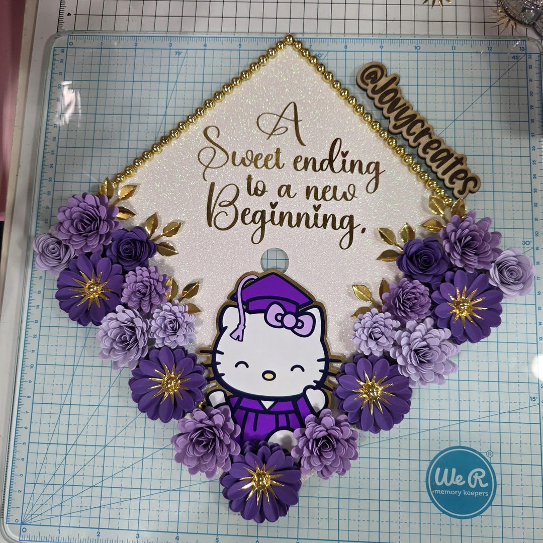 Purple Kawaii Graduation Cap Topper and Lei Set Personalized Grad Cap ...