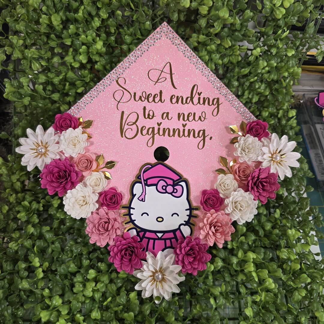 Pink Kawaii Graduation Cap Topper: Handmade Floral Grad Hat - Etsy
