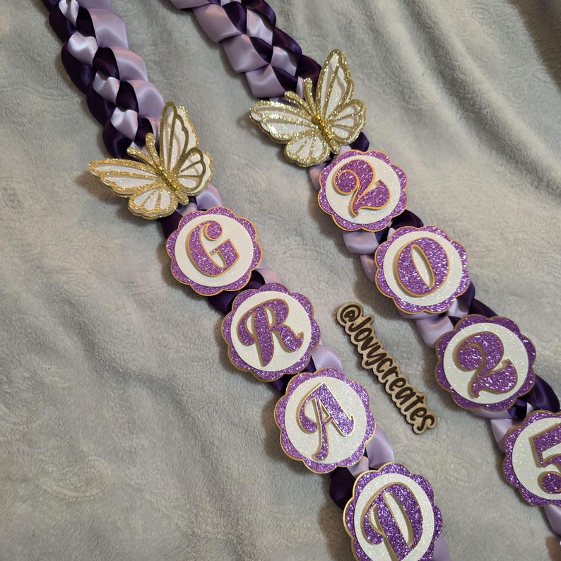 Personalized Kawaii Purple Graduation Cap Topper & Lei Set Senior Class ...