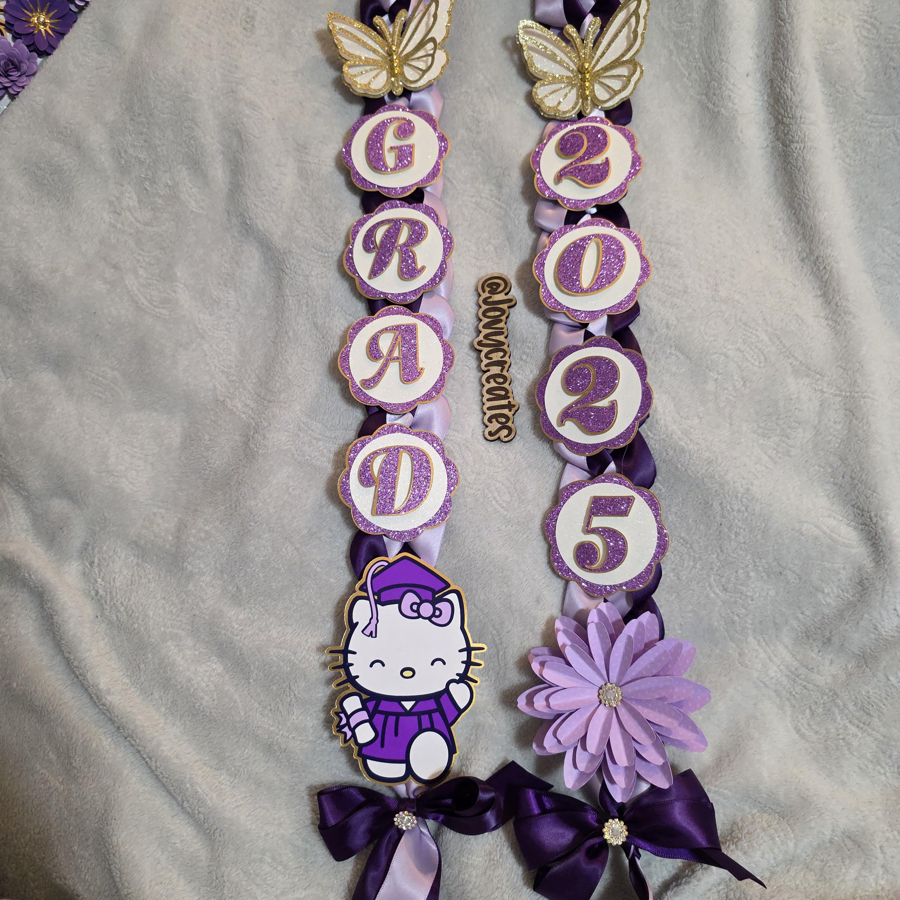 Personalized Kawaii Purple Graduation Cap Topper & Lei Set Senior Class ...