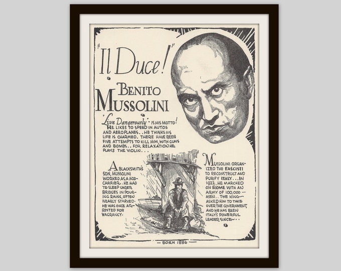 Benito Mussolini, Vintage Art Print, Classroom Art, History Teacher ...