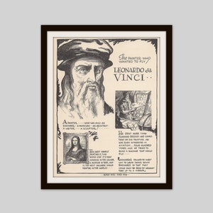 Leonardo Da Vinci, Vintage Art Print, Art Teacher Gift, Classroom Art ...
