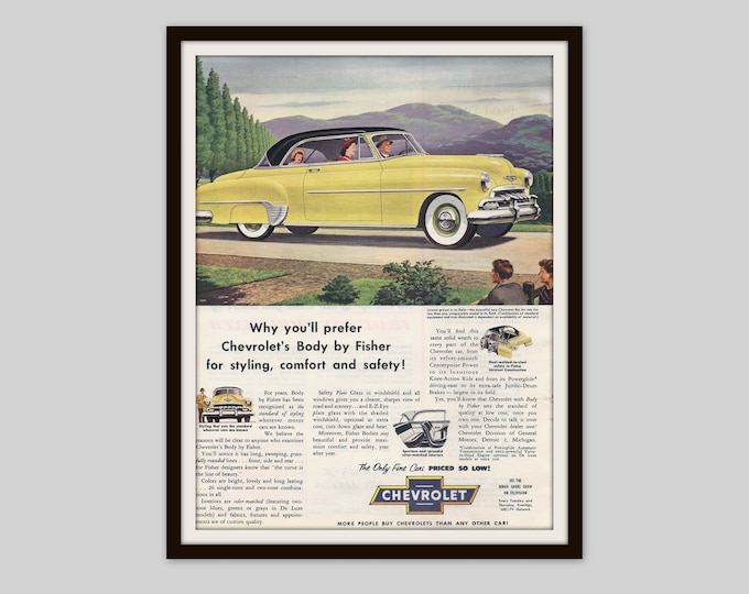 1953 Vintage Chevrolet Ad, Chevrolet Bel Air, 1950s Car Ad, Original ...
