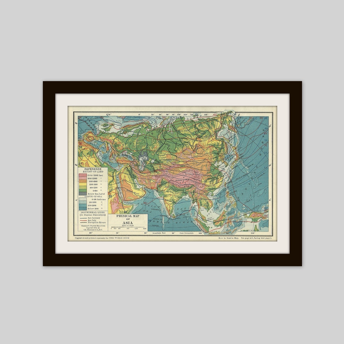 Physical Map of Asia 1930 Original Map Antique Asia Map - Etsy Canada