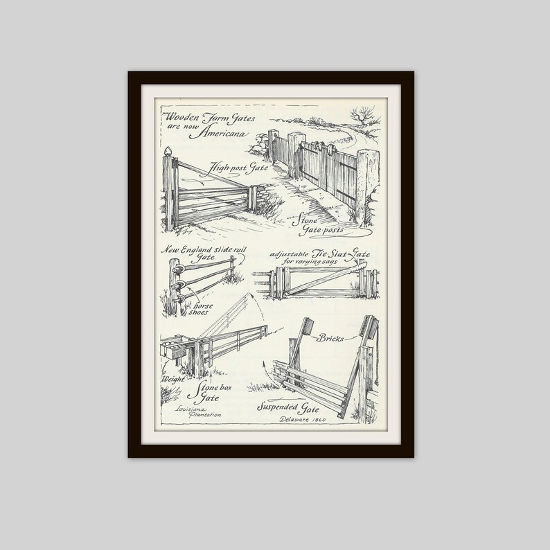 Vintage Fences Print Set of 2 Farmhouse Decor Rustic Decor | Etsy