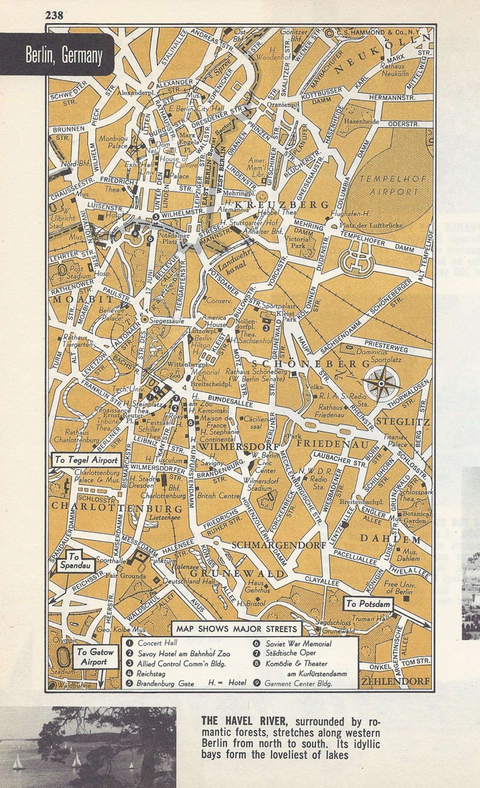 Berlin Germany Map City Map Street Map 1950s Europe | Etsy